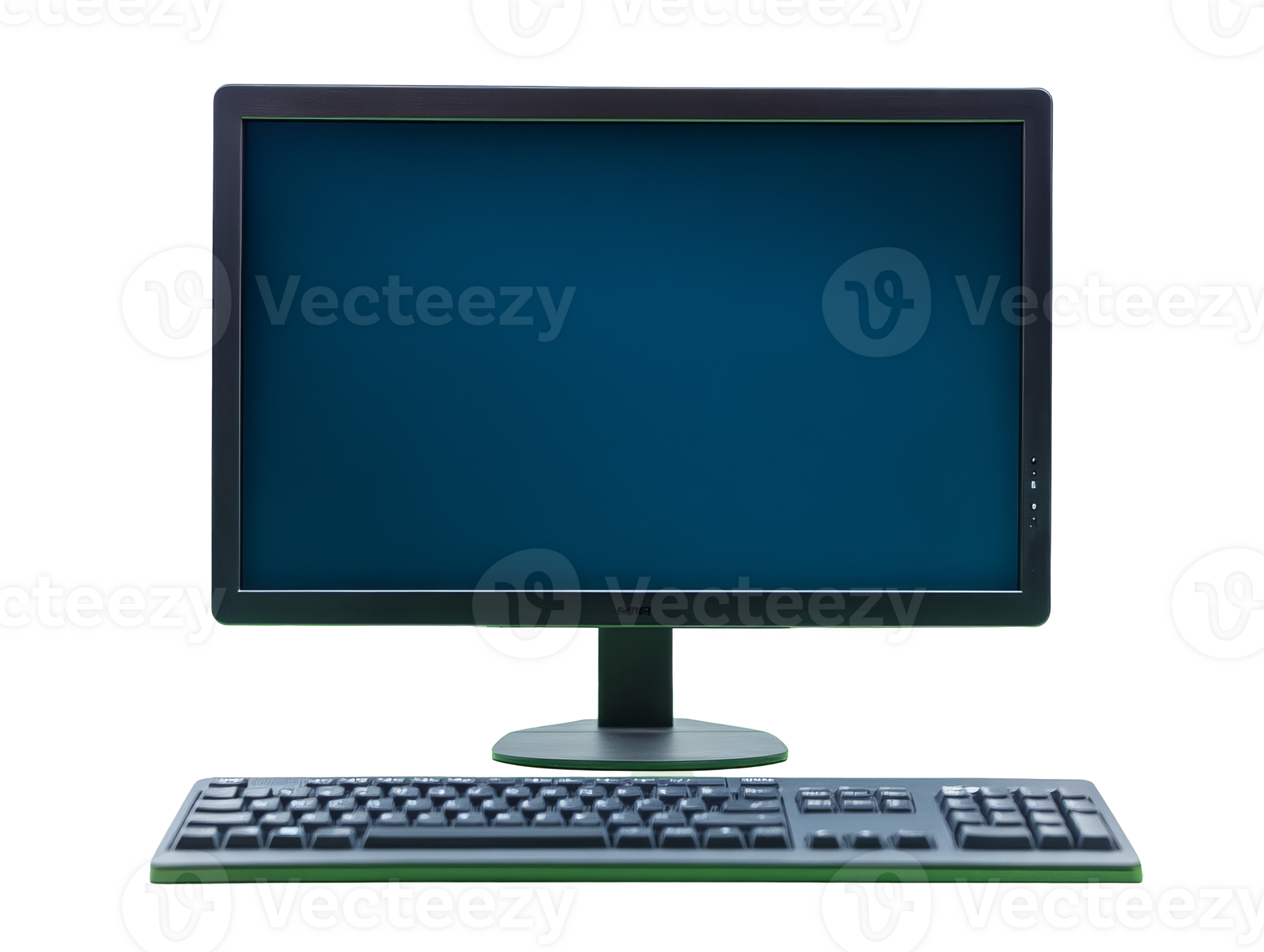 Computer monitor and keyboard setup on a plain white background ...