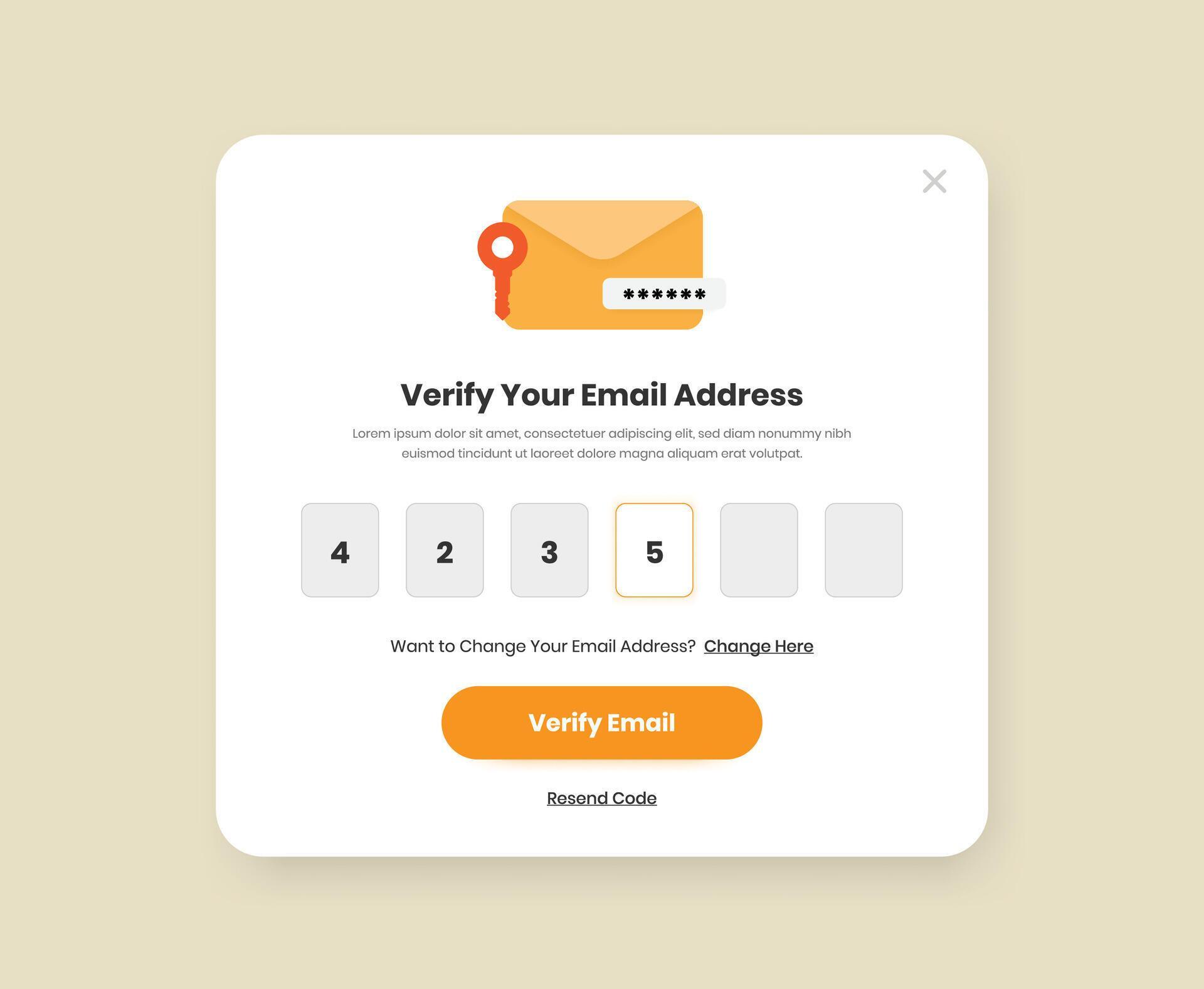 Email OTP verification popup screen with illustration for mobile and ...