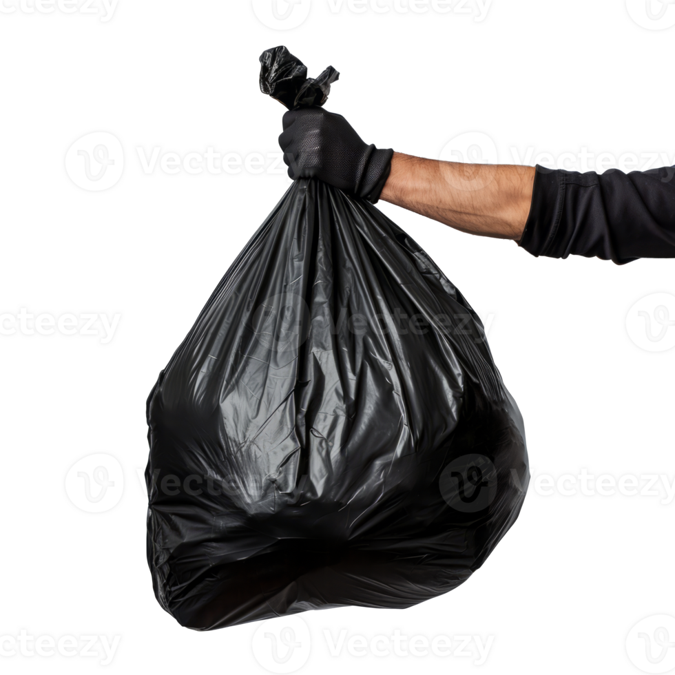 Hand holding full black garbage bag. Daily chores, throwing out trash 49688526 PNG