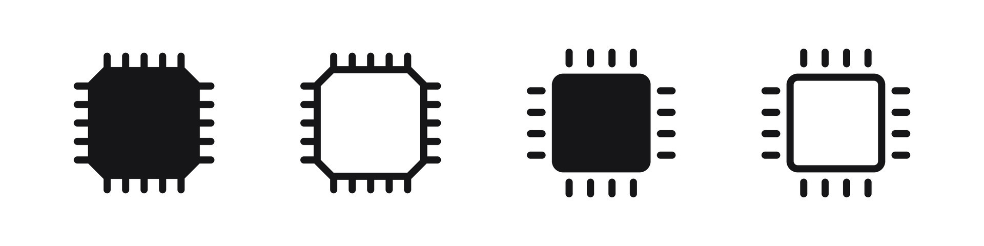 Processor icons. Chip icon set. CPU icons. Microprocessor chip icons ...
