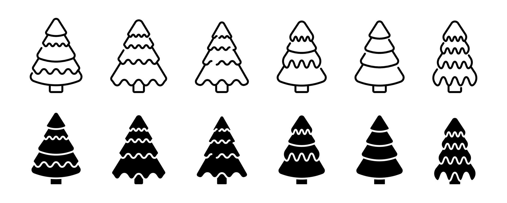 Pine collection. Different pine tree vectors. Pine tree icons. Set of ...