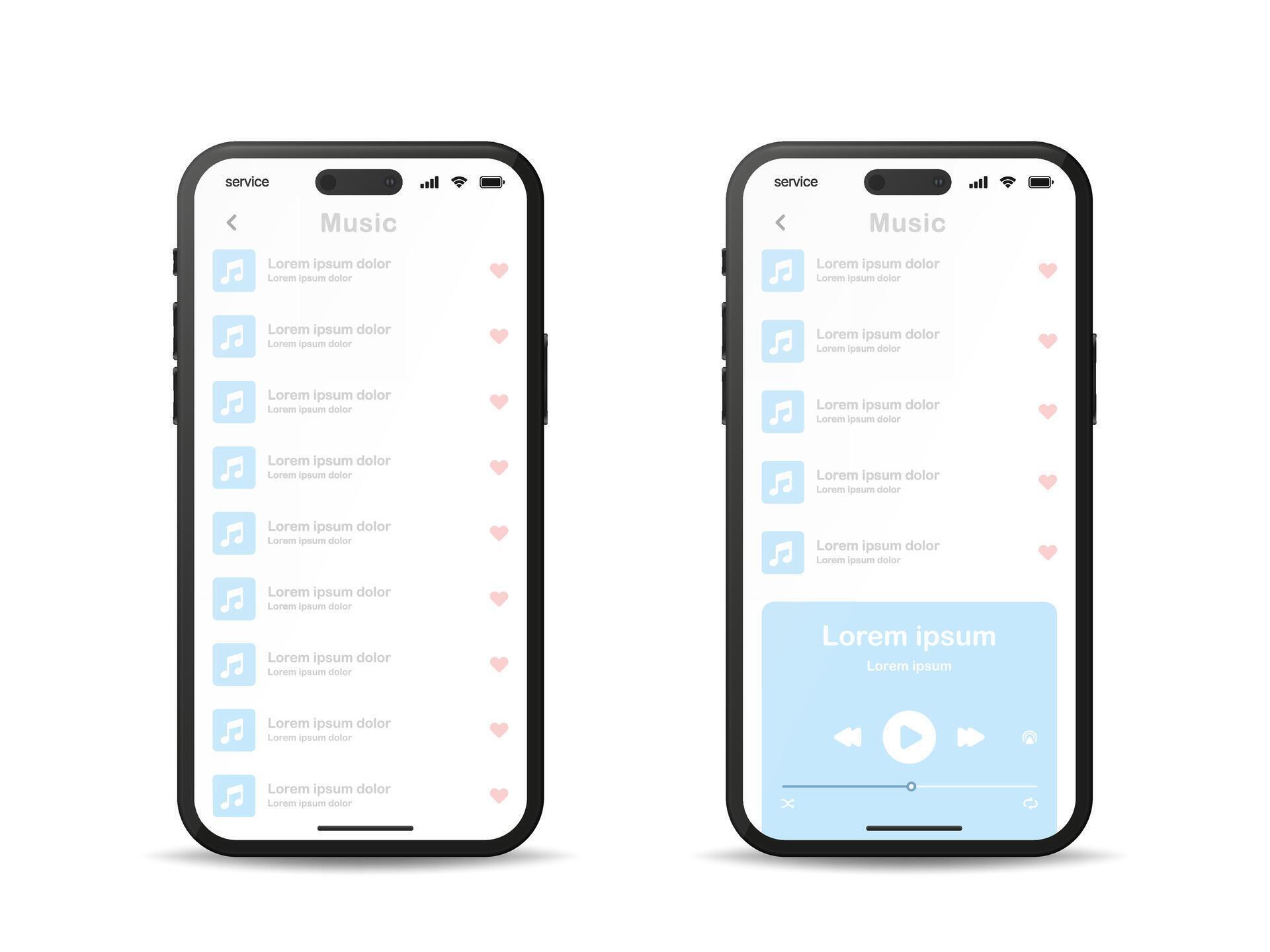 Music media player interface template. Music player design. Music application interface. Music ...