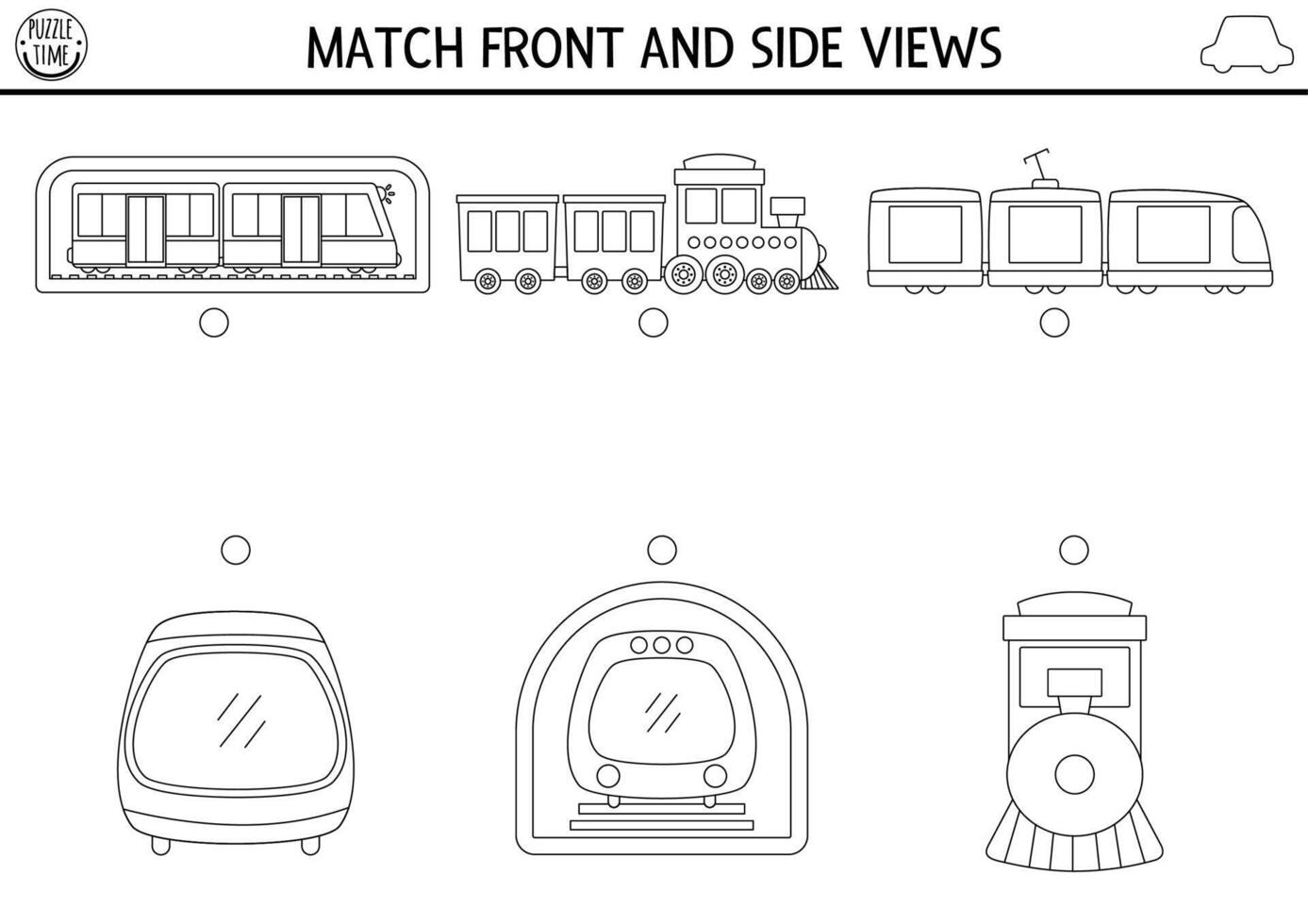 Transportation black and white matching activity with cute side and ...