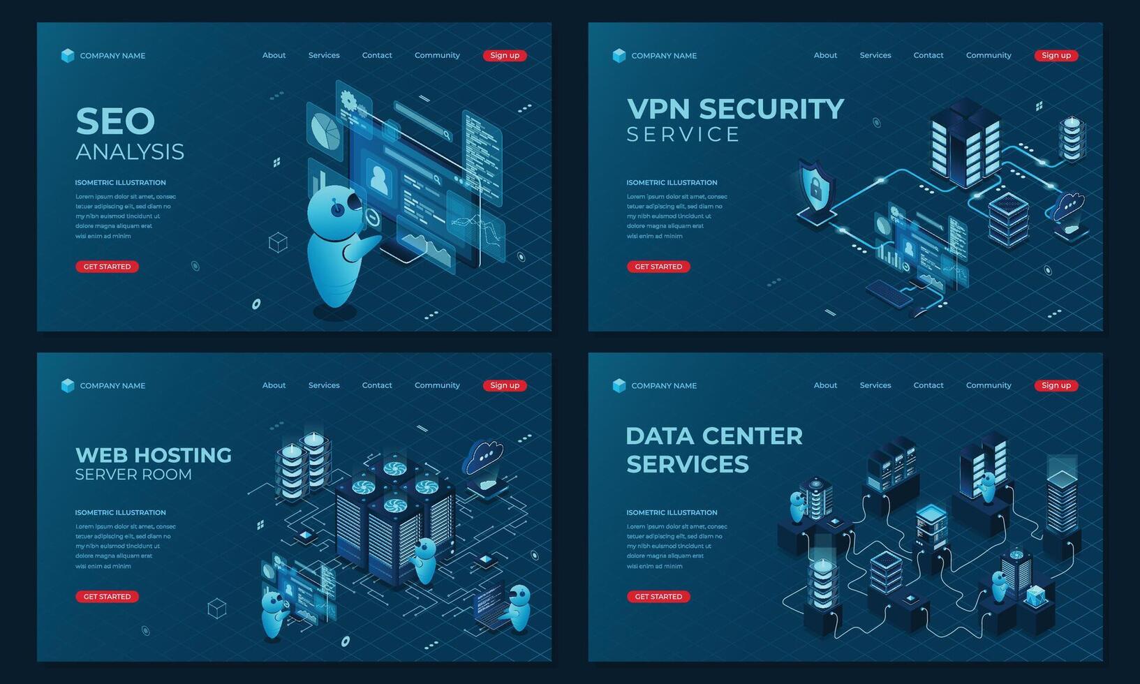 Set of isometric landing page templates. Modern technology concept for ...