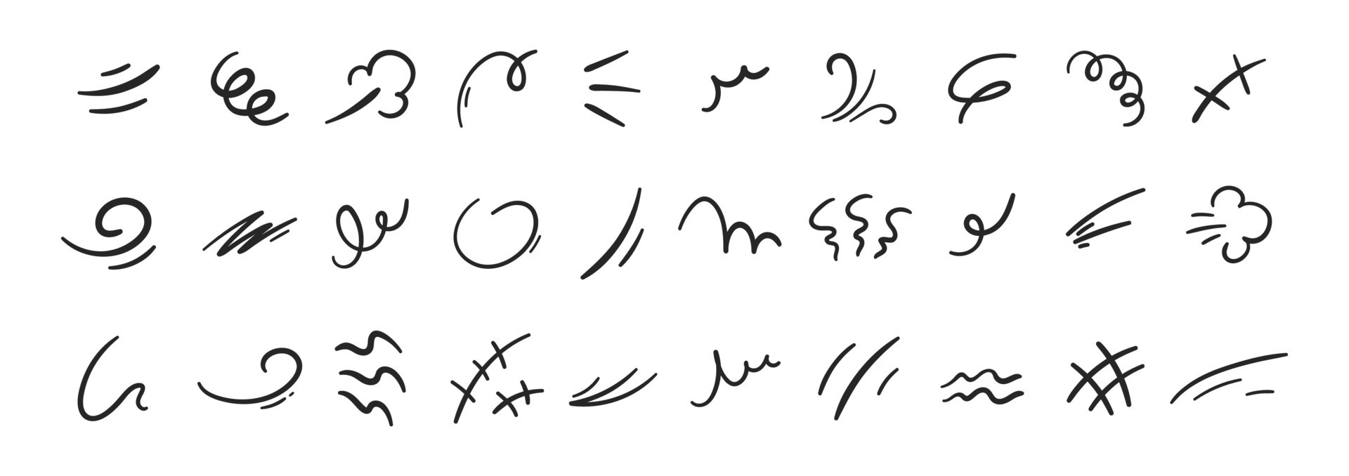 Line movement elements, motion elements and hand drawn cartoon icons ...