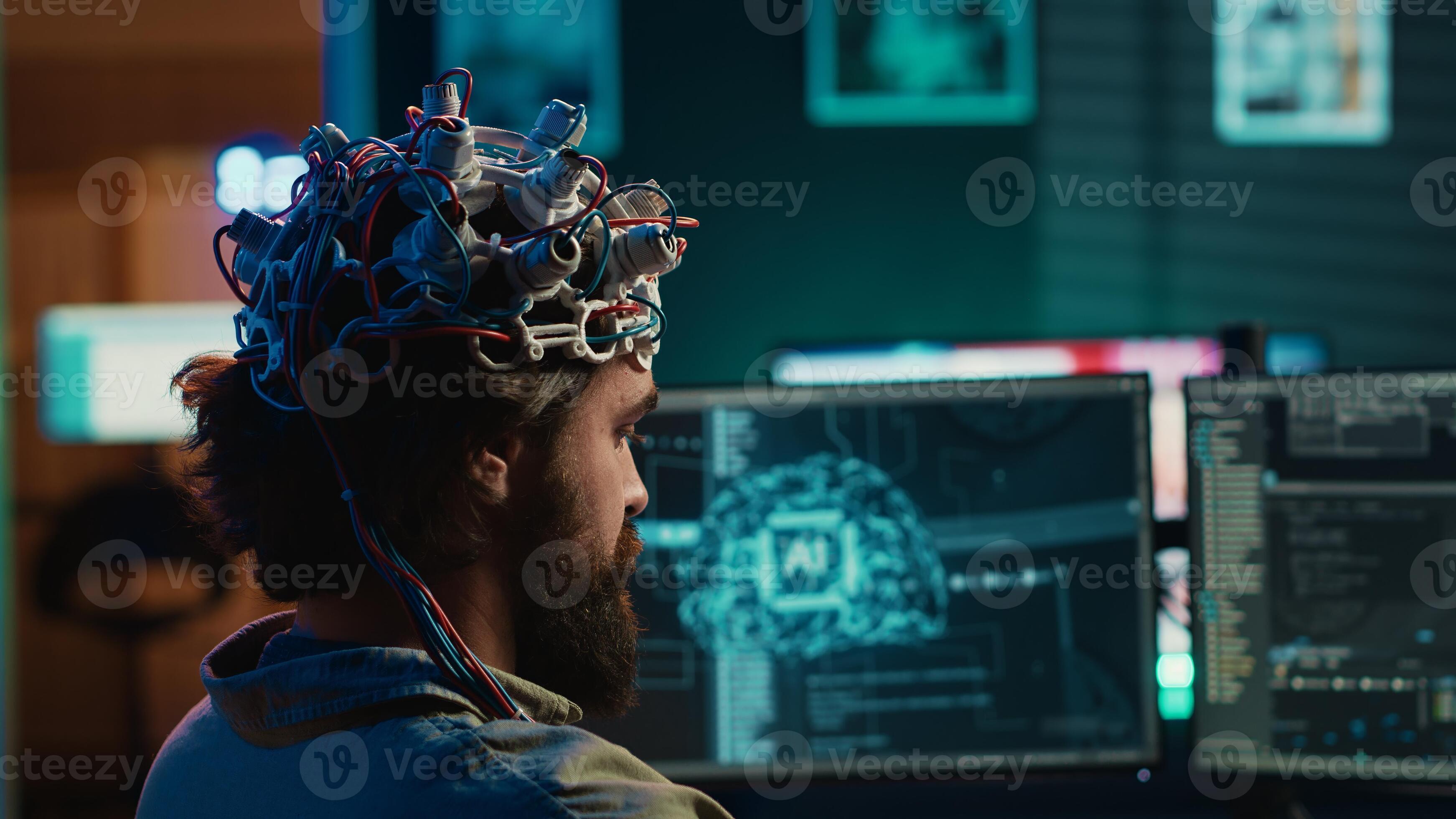 Developer Using Eeg Headset Device To Upload His Brain Into Computer