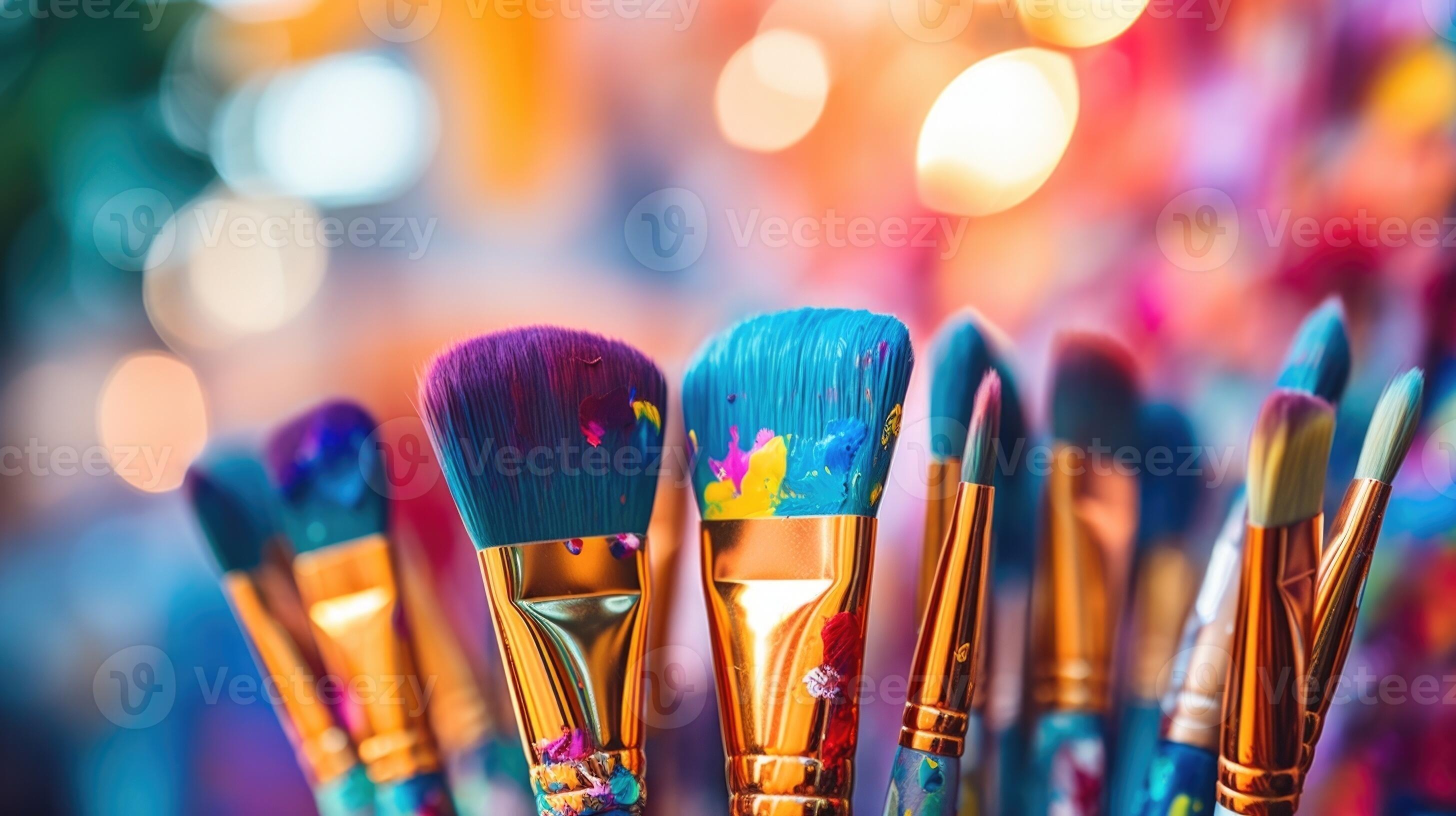 Closeup of a palette of vibrant digital paintbrushes, ready to be used in the creation of a ...