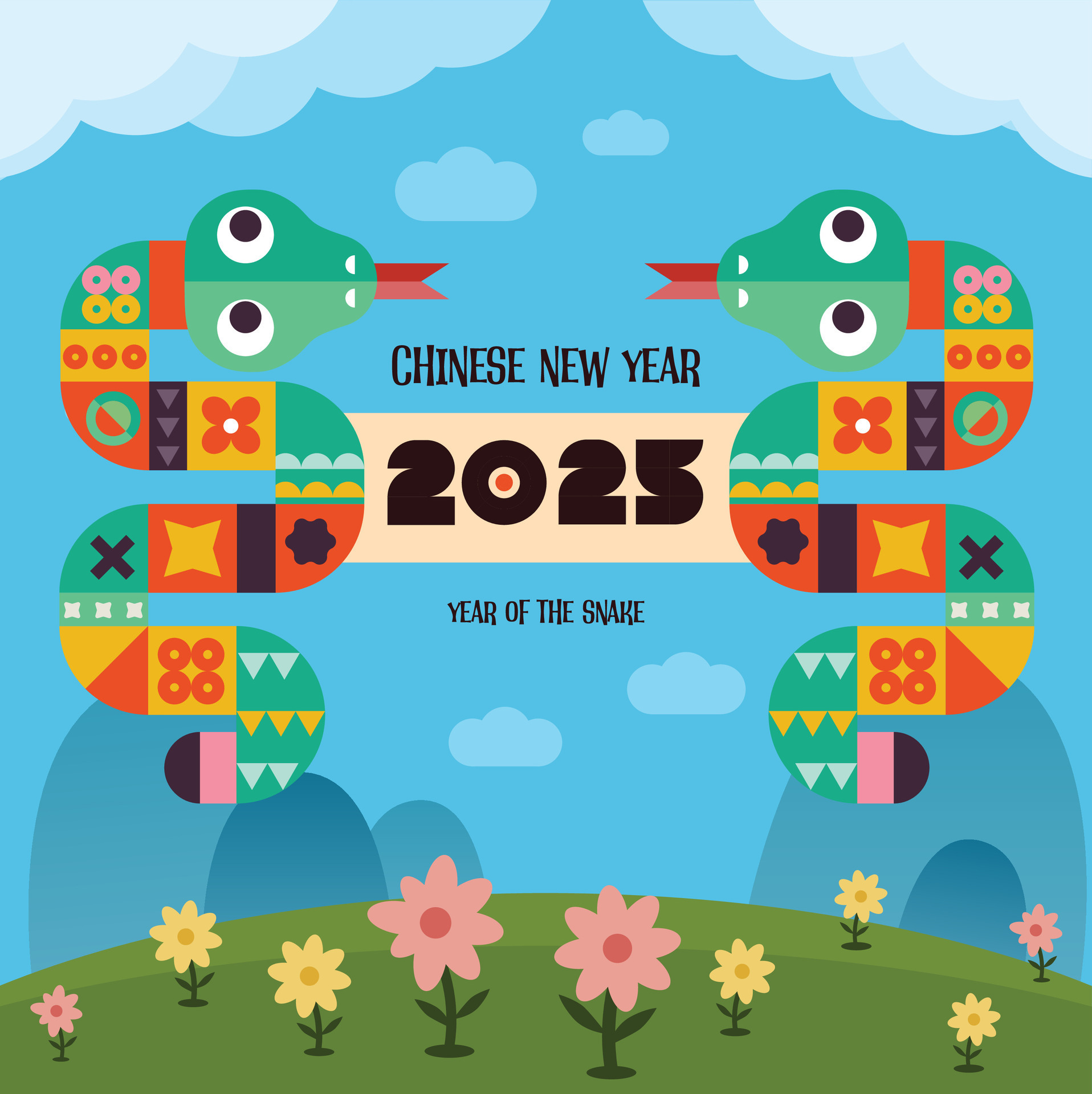 Happy New Year 2025 Abstract Geometric Text Design Colorful numbers ...