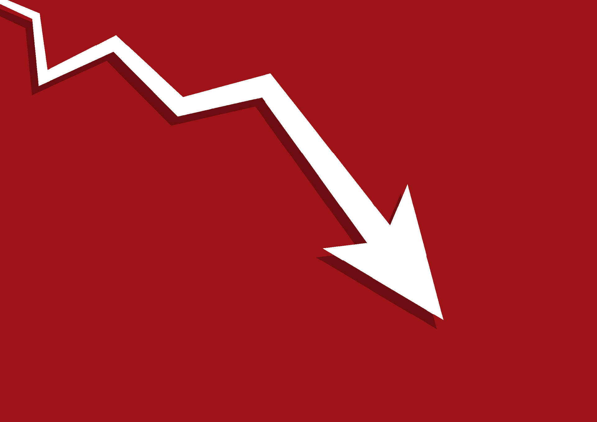 White arrow graph drop arrow down on red background. Money losing. Stock crisis and finance ...