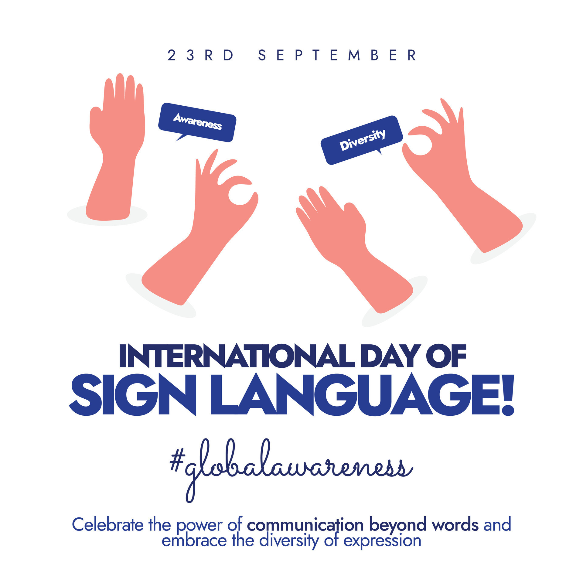 23rd September Sign language day banner with hands making different ...