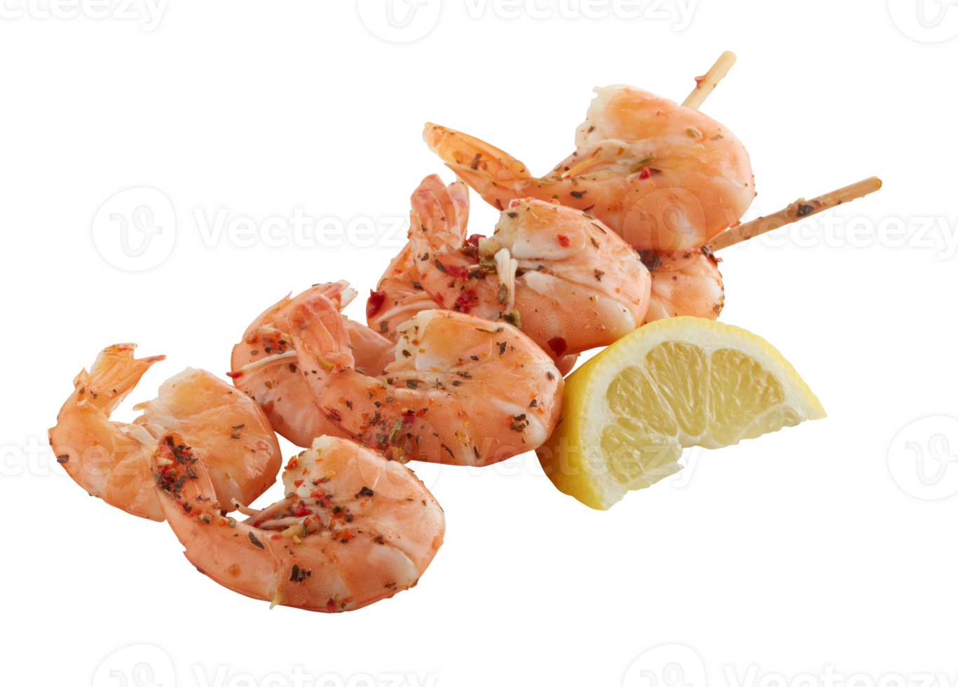 Grilled Shrimp On Skewers With Yellow Lemon 49735296 Png