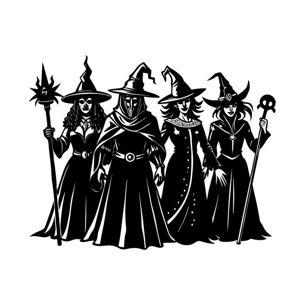 Four witches and a knight 49739442 Vector Art at Vecteezy Four witches and a knight 49739442 Vector Art at Vecteezy
