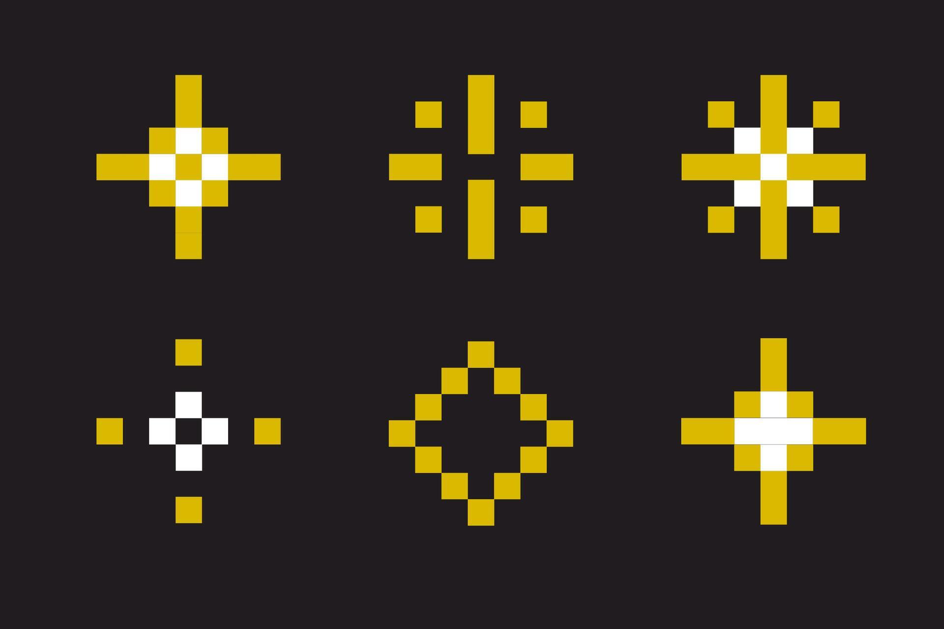 Pixel star retro 8 bit sparkle set. Shiny game pixel art effect set. Firework burst, space ...