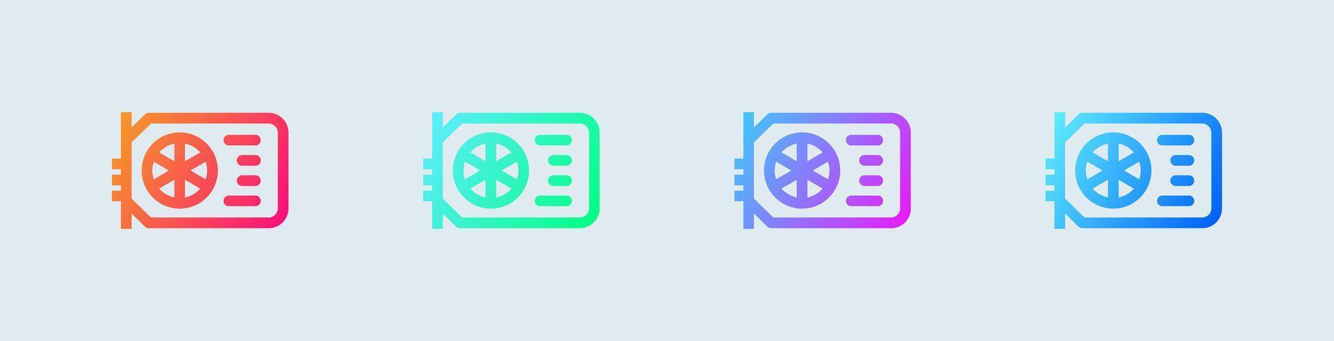Graphic Card Line Icon In Gradient Colors Processor Signs Illustration