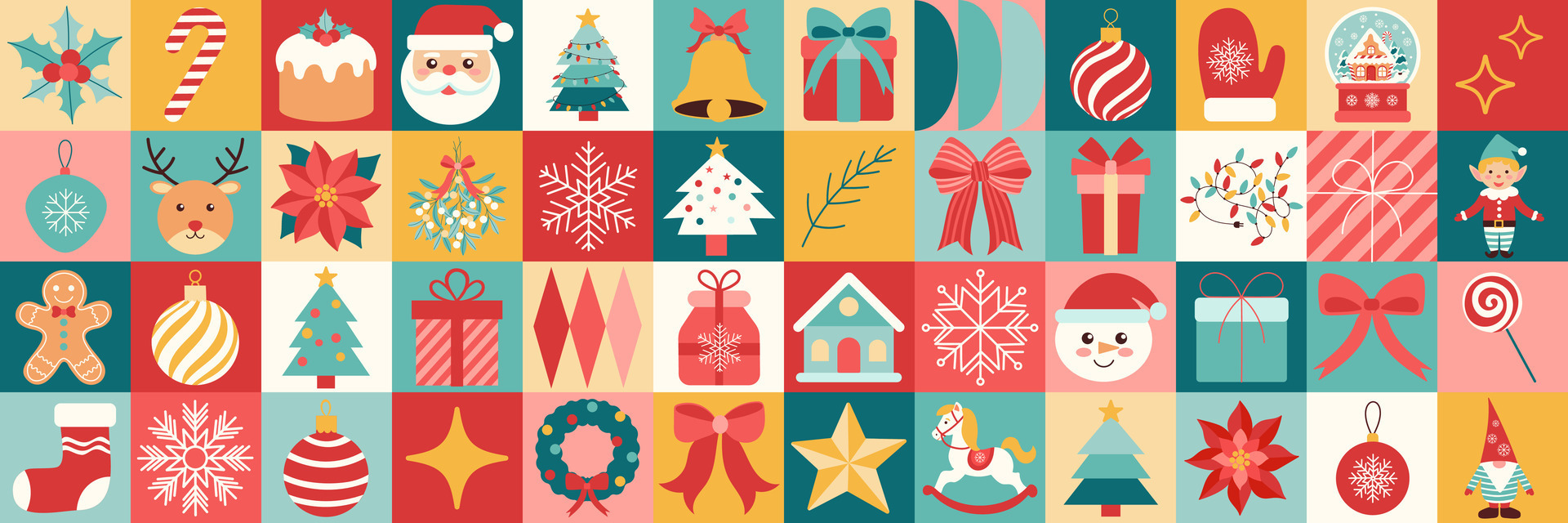 Christmas icons elements with geometric pattern. Flat design for poster ...