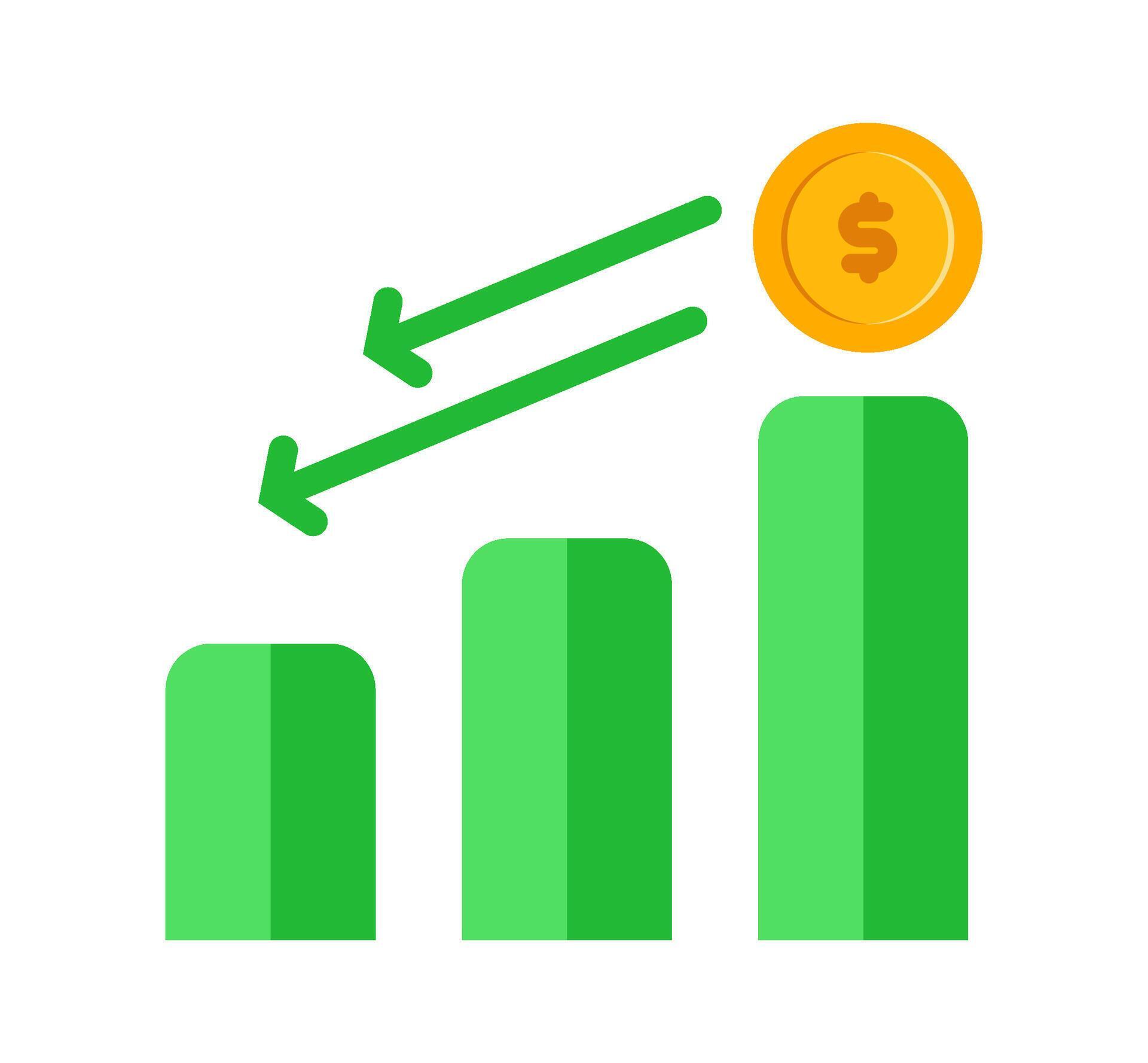 icon dollar money decrease or down, inflation currency, finance and economy. Editable file ...