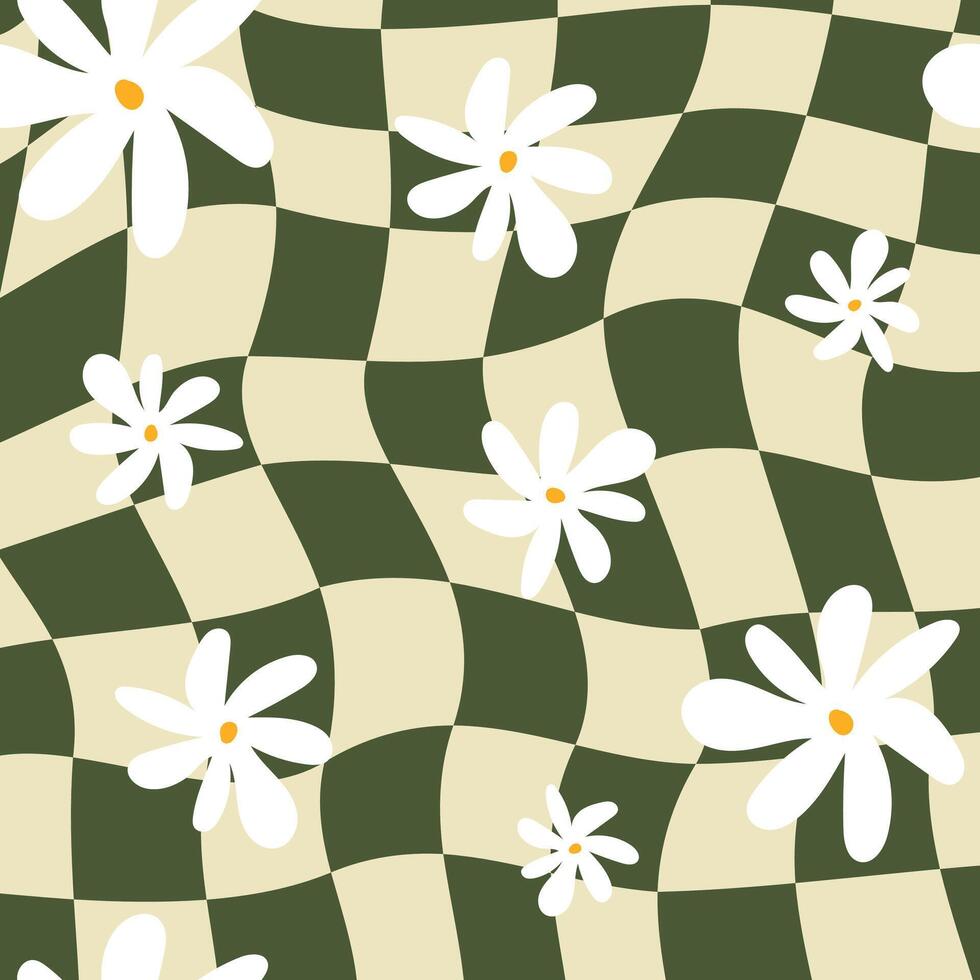 psychedelic retro checkerboard with daisy social media backgrounds ...