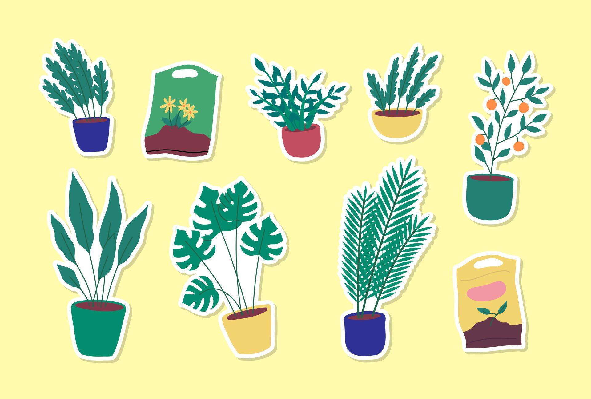 Cartoon Color Home Plant in Pot Stickers Set. 49808010 Vector Art at Vecteezy
