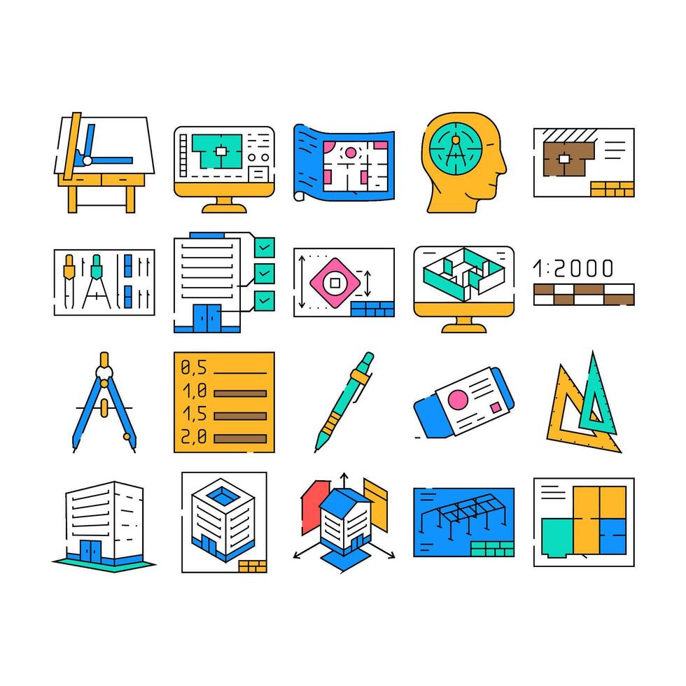 architectural drafter drawing icons set 49817363 Vector Art at Vecteezy