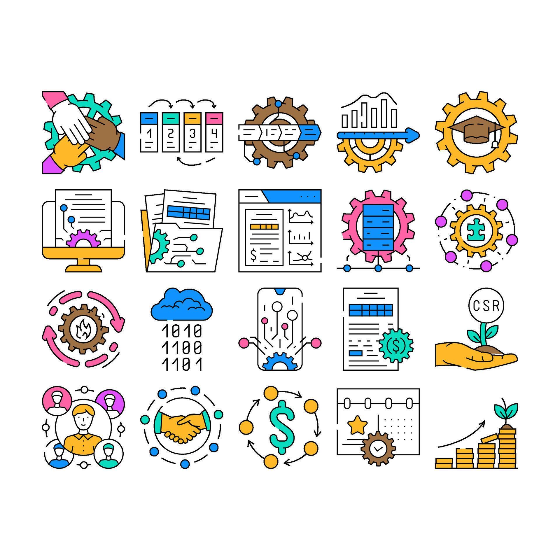 business process technology chart icons set 49817448 Vector Art at Vecteezy