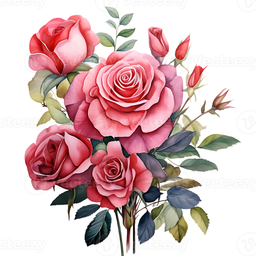 Collection Of Watercolor Rose Flower Bouquet Illustration Graphic