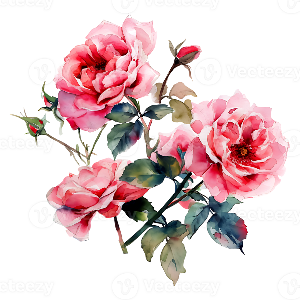 Watercolor Pink Rose Flower Bouquet Illustration 49853478 Png