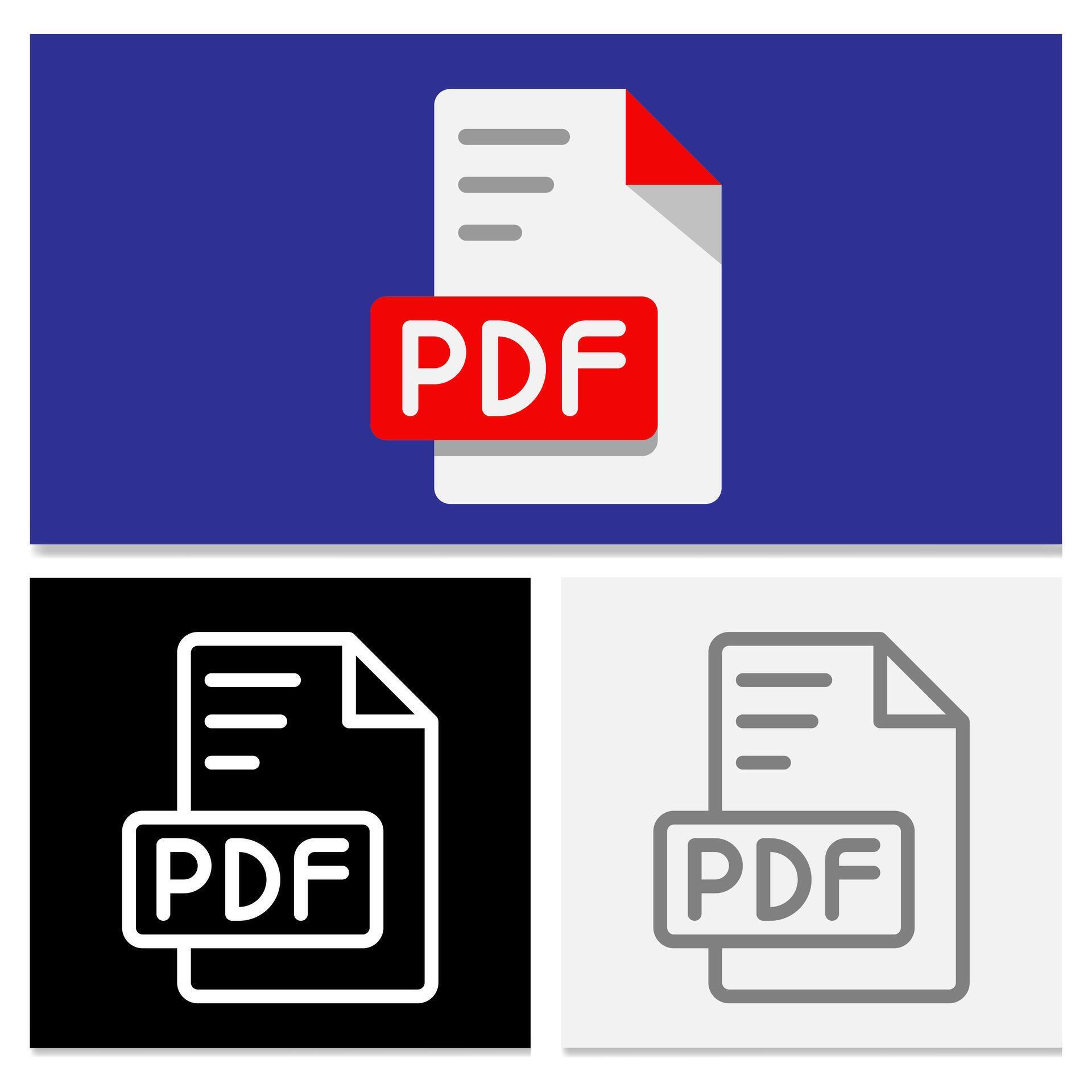 Pdf document file format. Set of file type flat icons for creative ...
