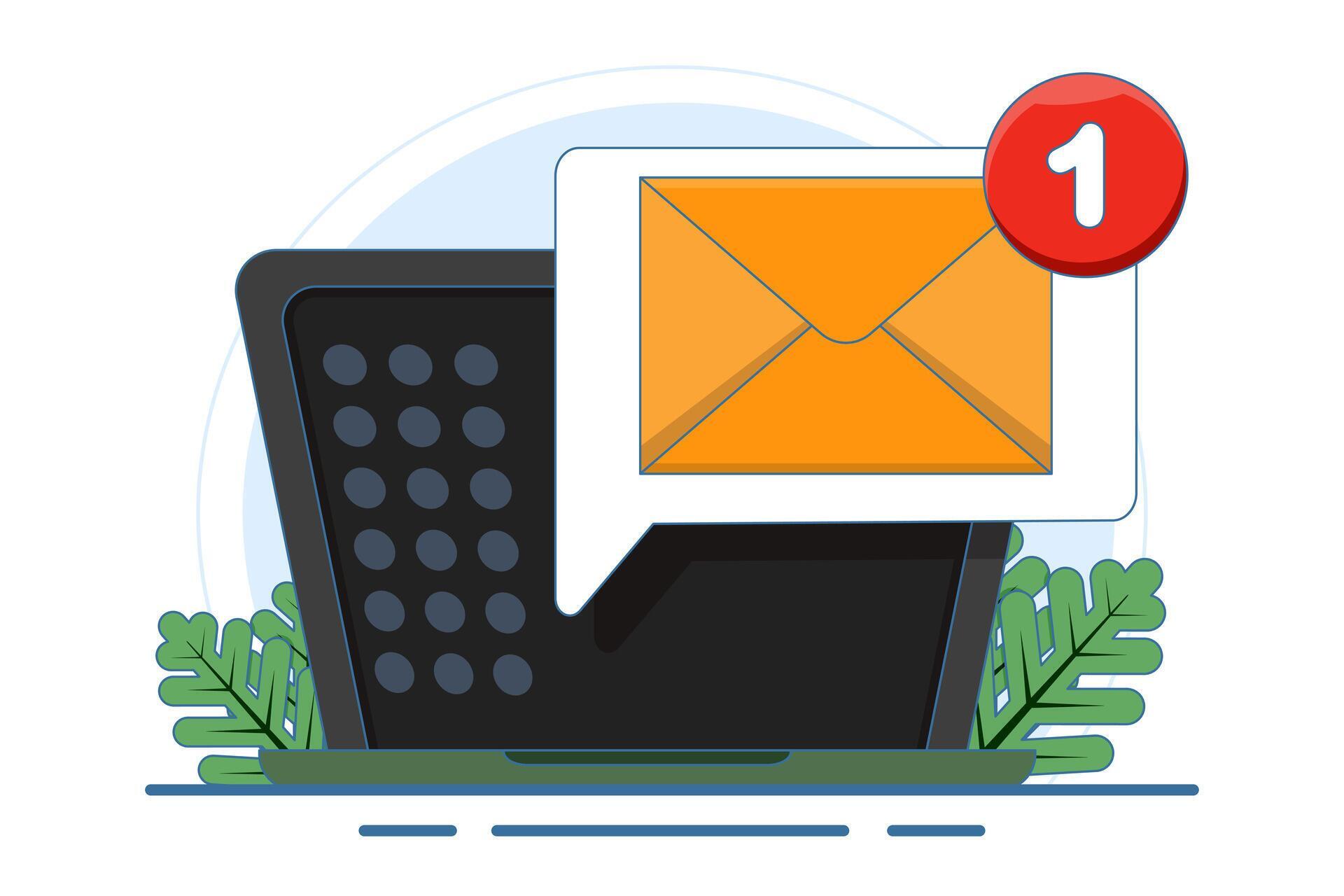 Unread email notification concept. New message on device screen. Online ...