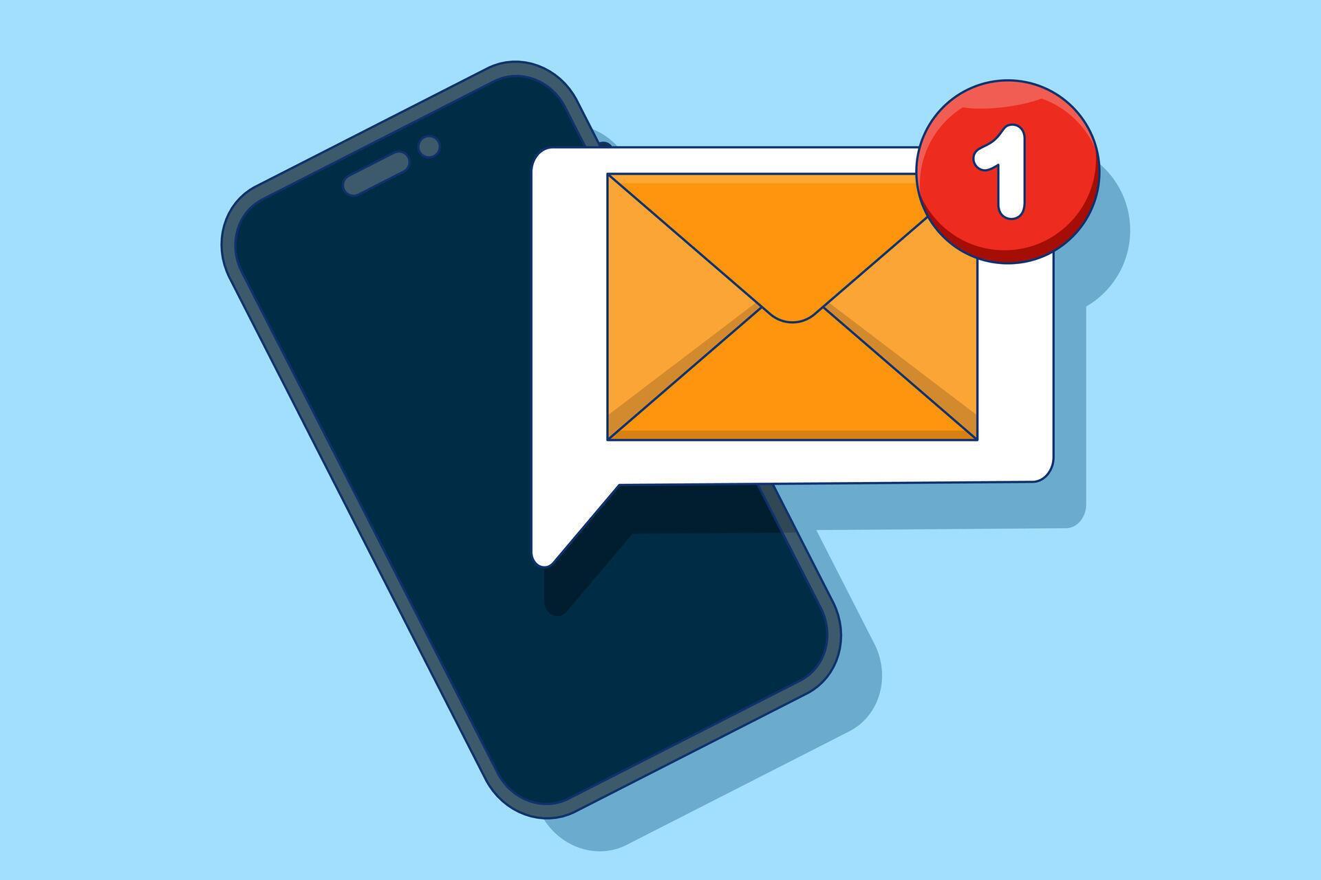 Unread email notification concept. New message on device screen. Online chat. Email message ...