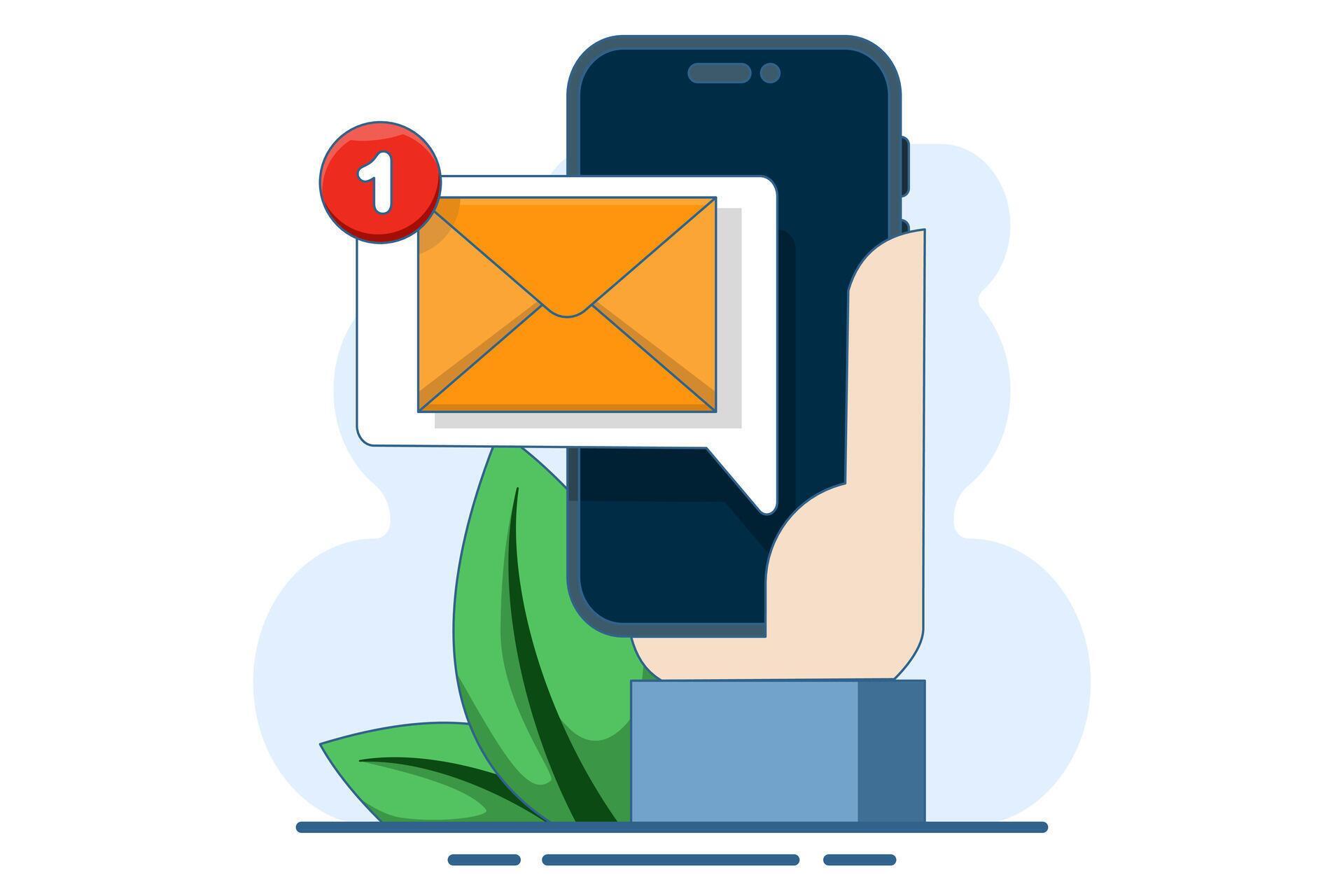 Unread email notification concept. New message on device screen. Online chat. Email message ...