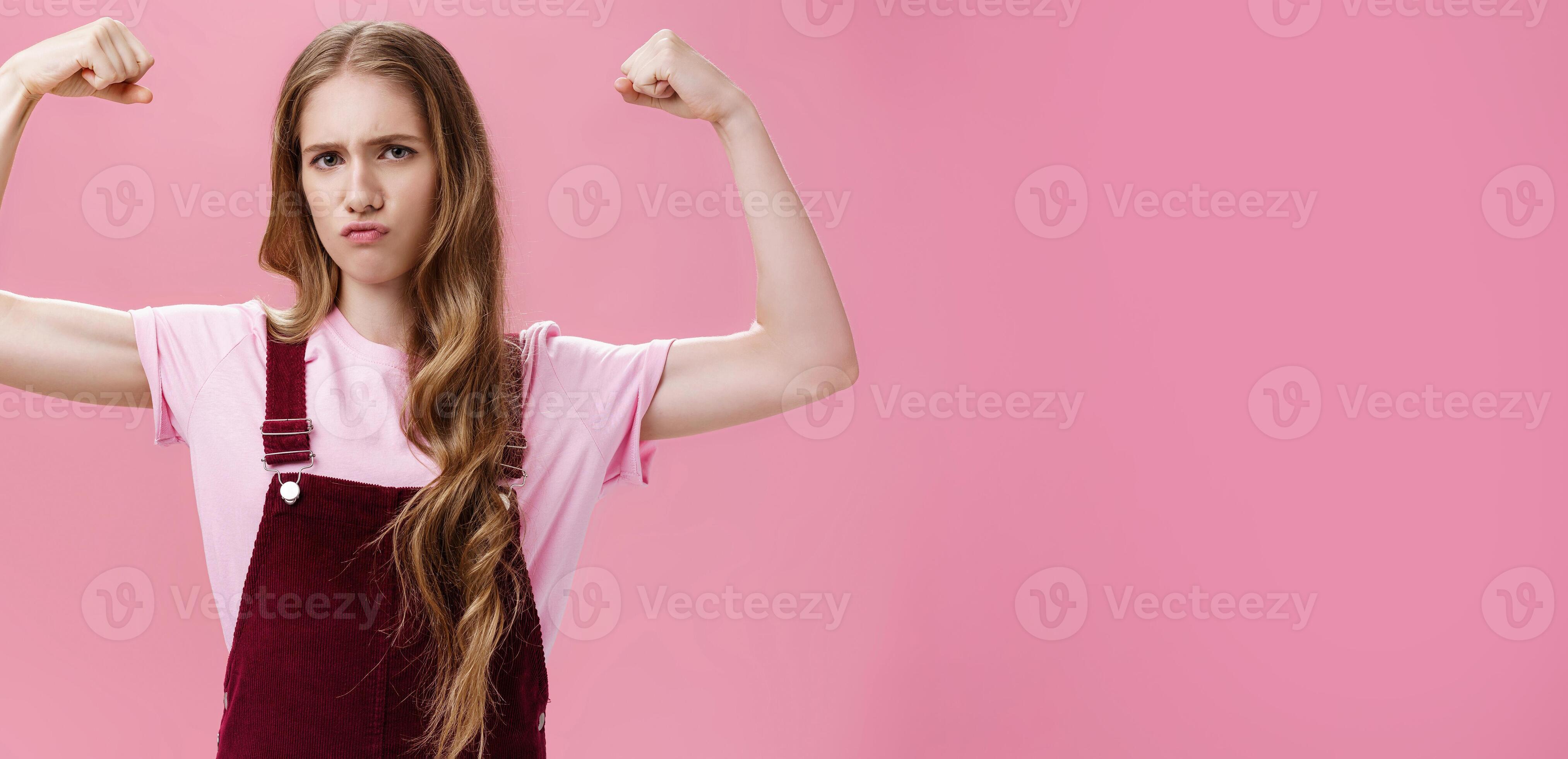 Girl shows she strong and independent. Serious-looking confident ...