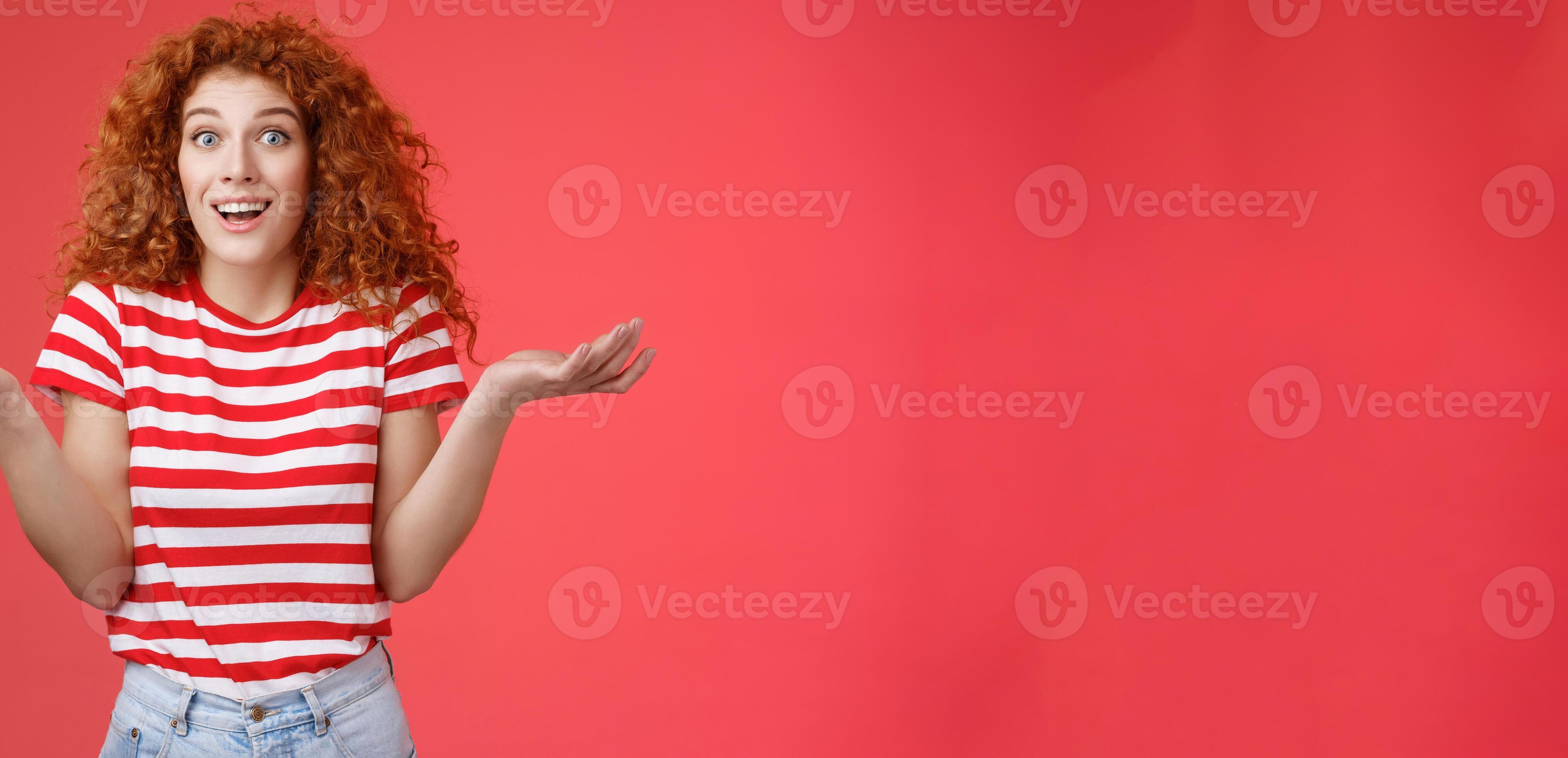 Unaware carefree clueless attractive redhead woman curly hairstyle ...