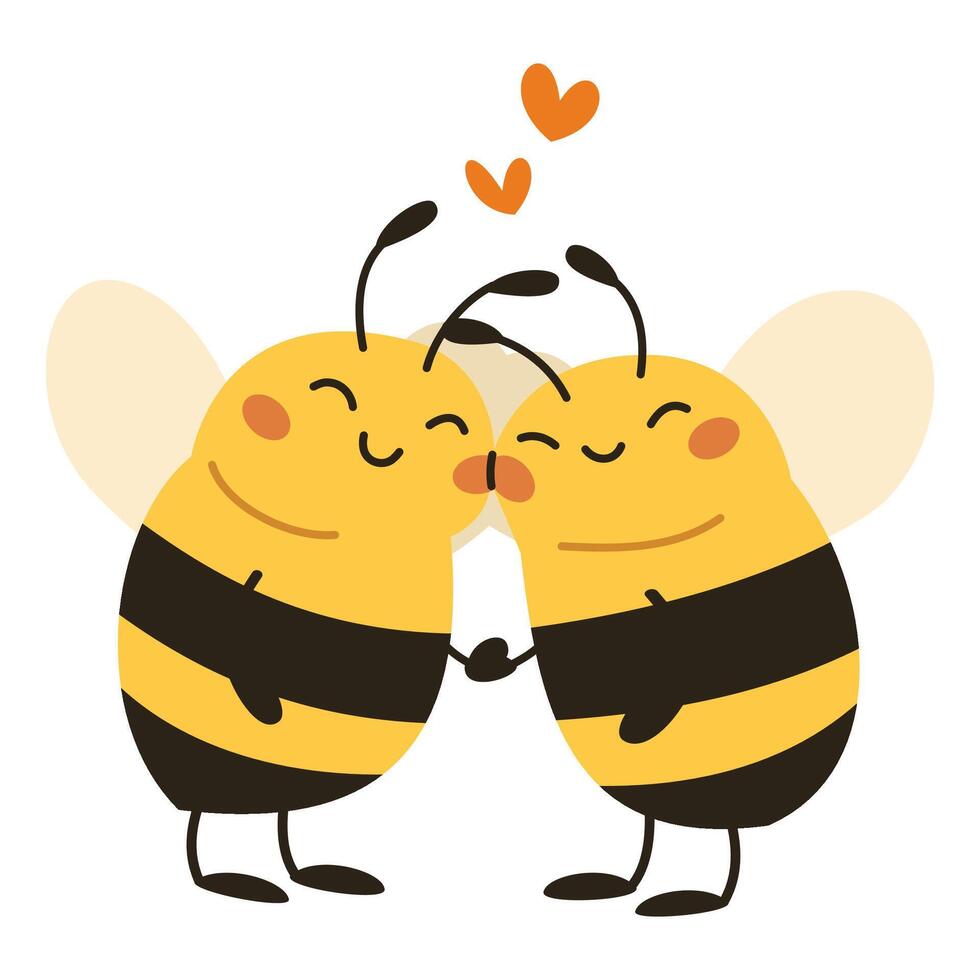 Cute flat illustration in children's style. Two cute bees holding hands and loving each other ...