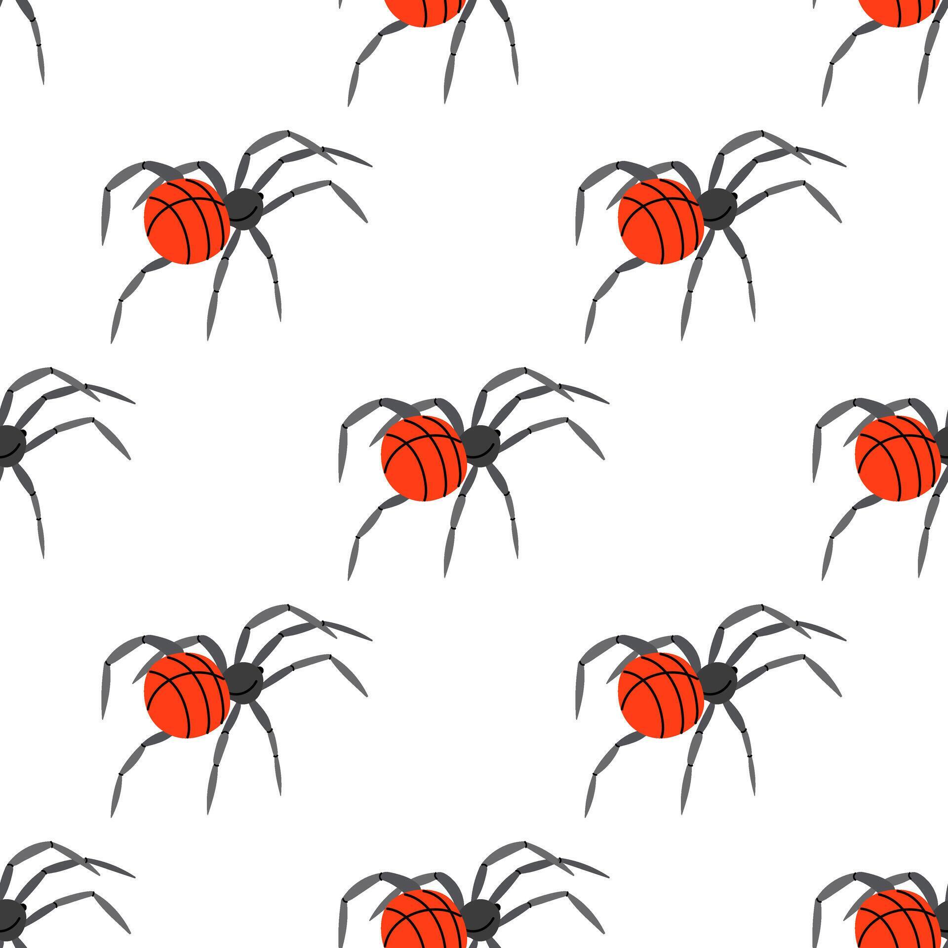 Flat style spider, seamless pattern. Drawing sketch of the black spider ...