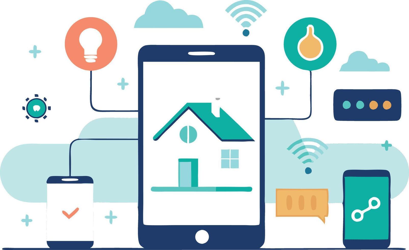 illustration of a smart home control system with connected devices and ...