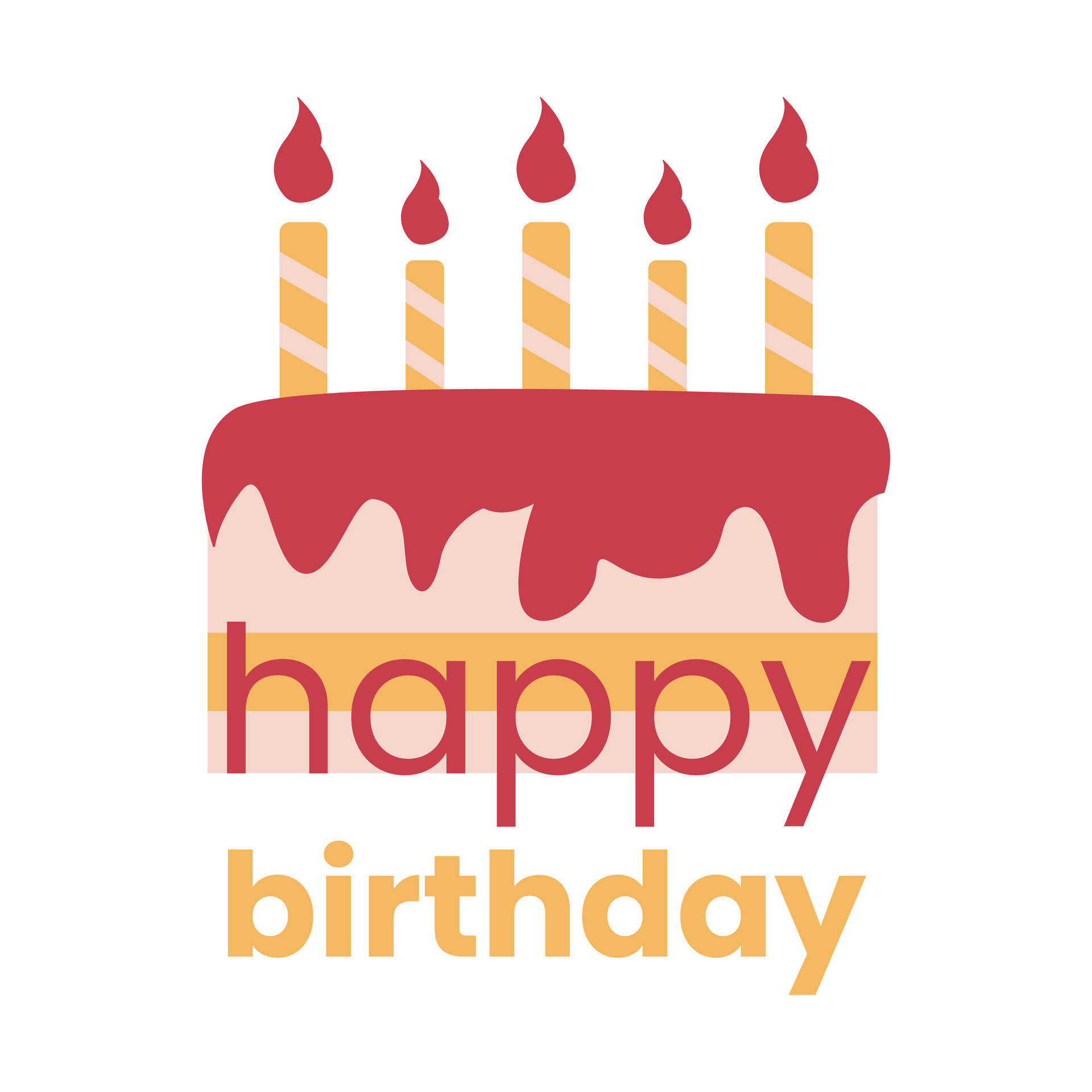 Happy birthday text, Cake burning striped Candles. Greeting Card phrase. Congratulations on ...