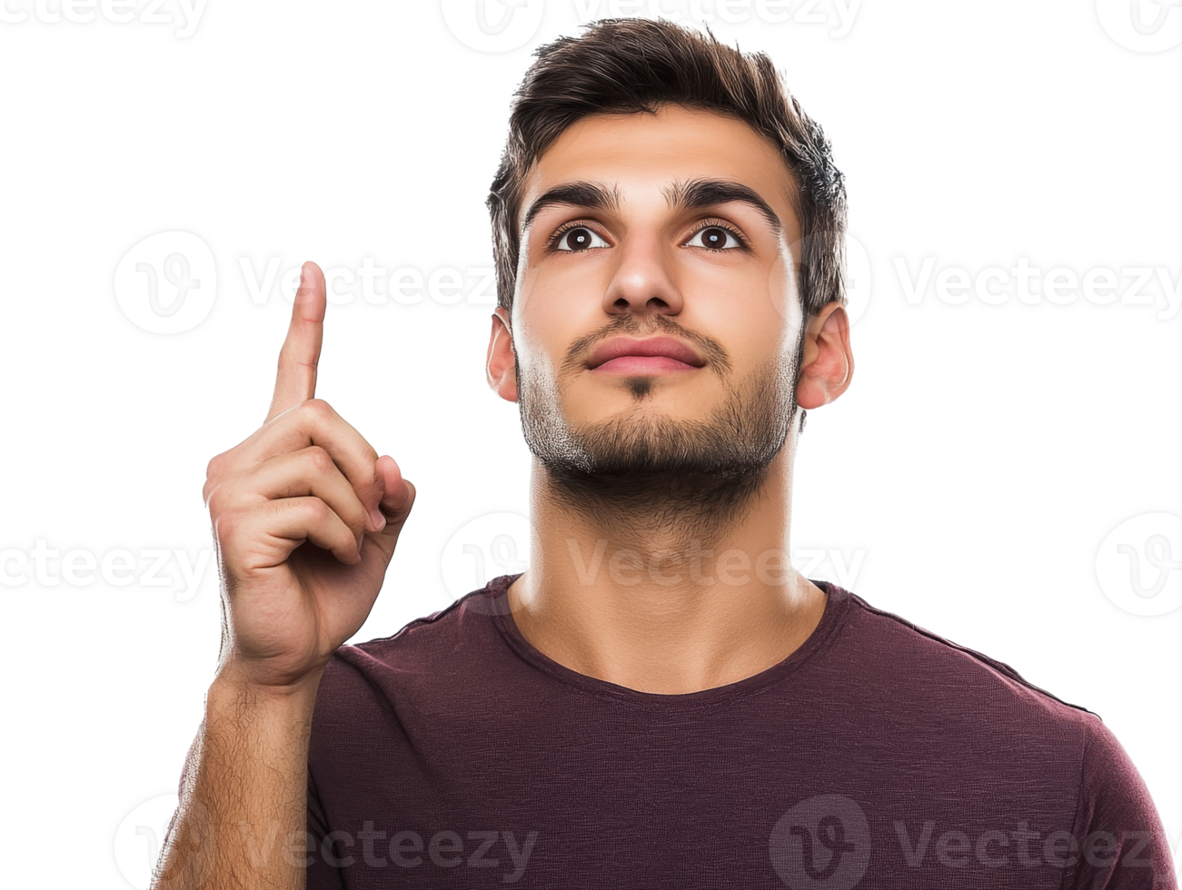 Thoughtful young man pointing up, transparent 49953567 PNG