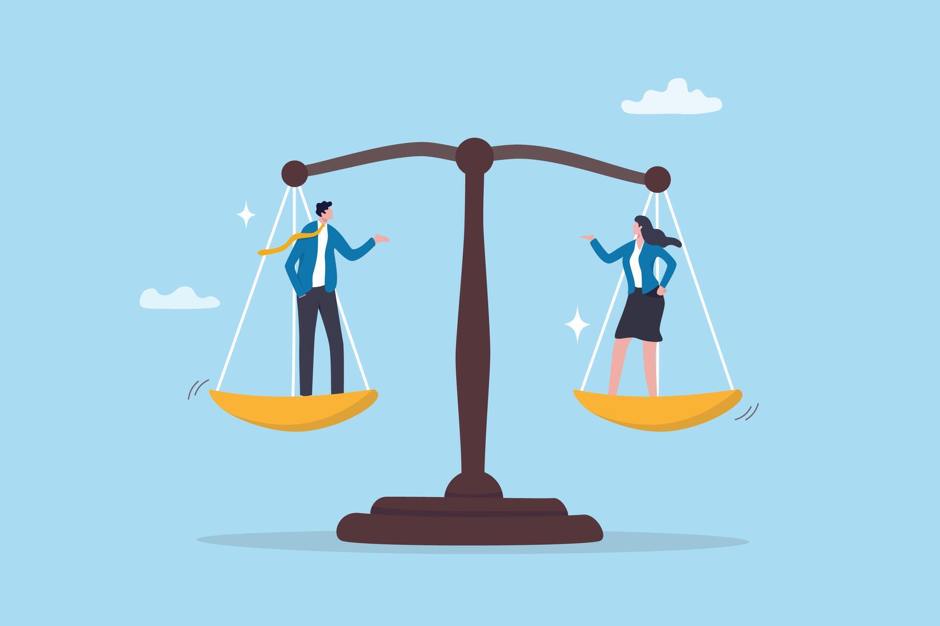 Gender equality, workplace fairness, justice or law, diversity corporate employee, comparison or ...