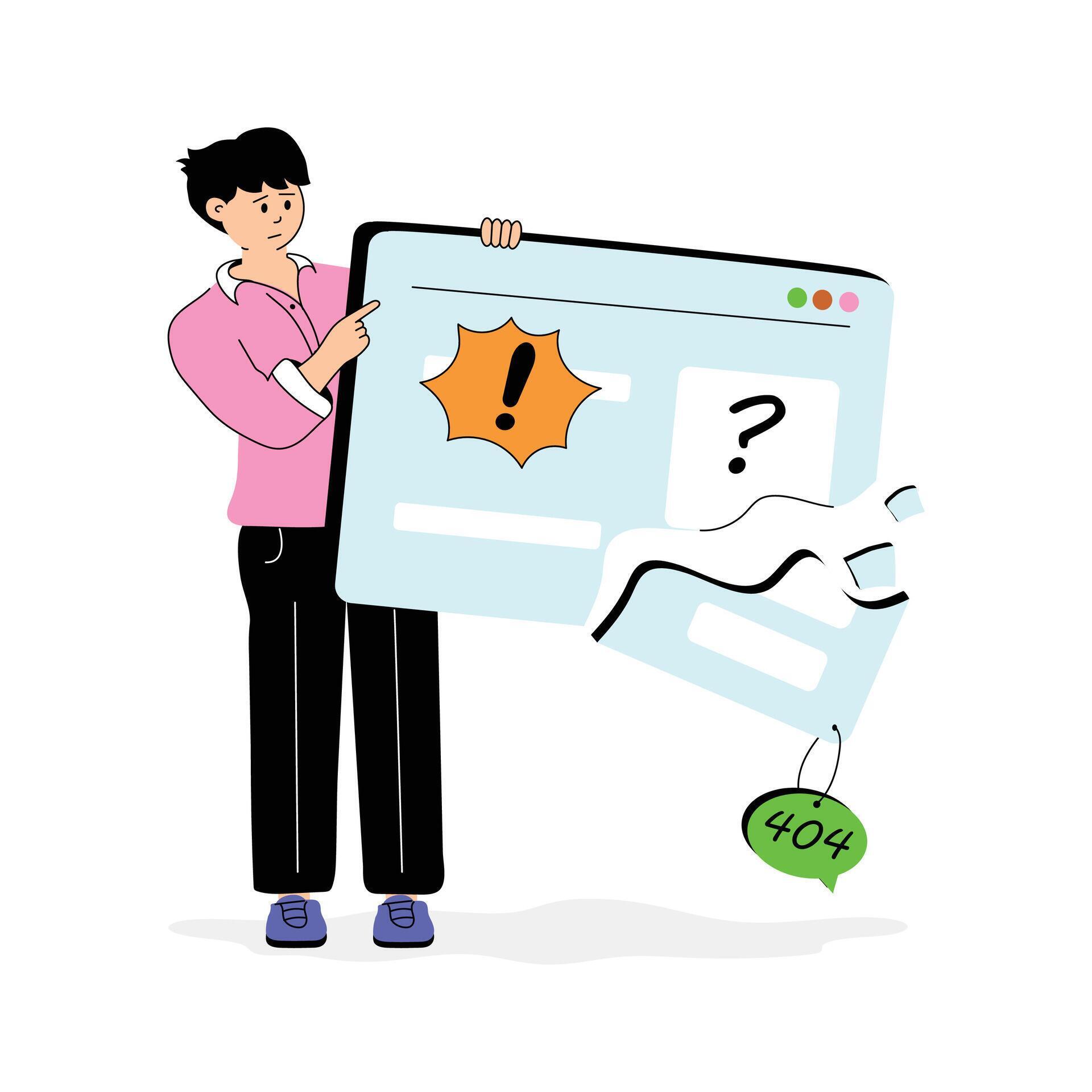 Man analyzing and fixing an error on a website, webpage error flat ...