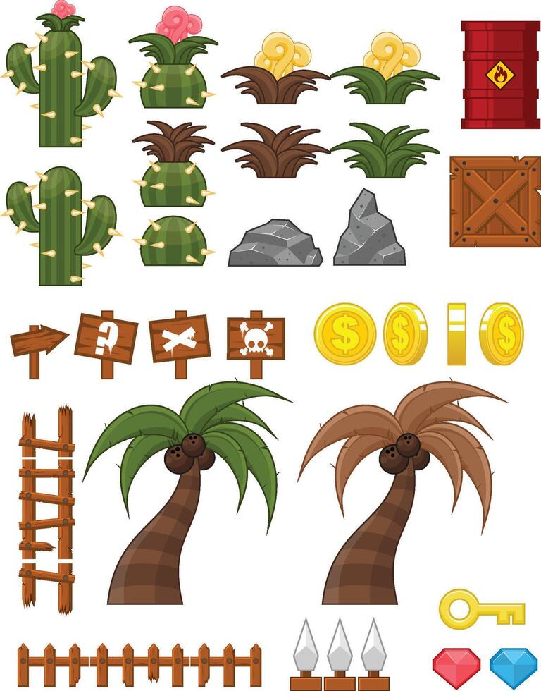 Desert Game Sprite Objects 49987609 Vector Art At Vecteezy