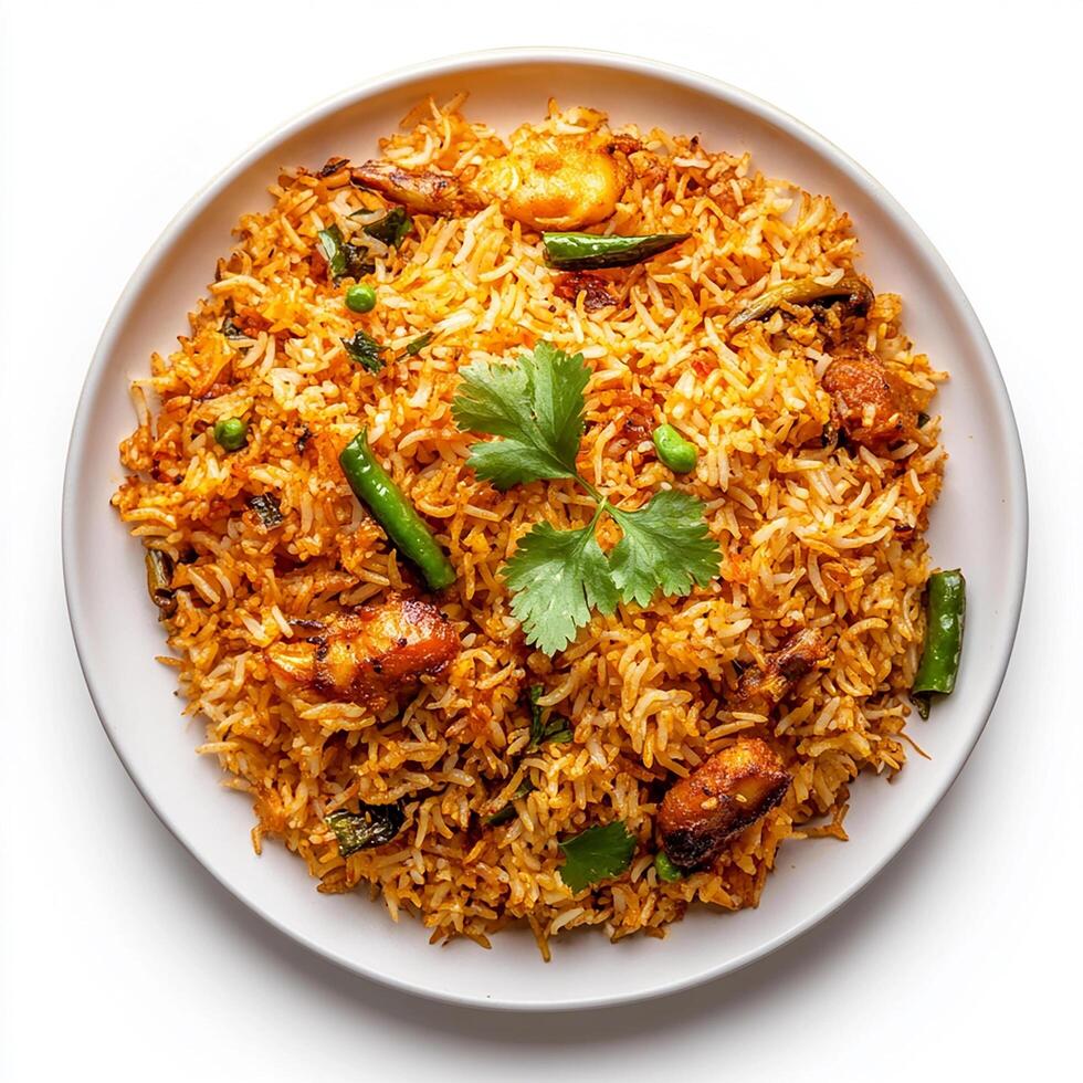 Delicious kacchi biryani on plate isolated white background 49990991 ...