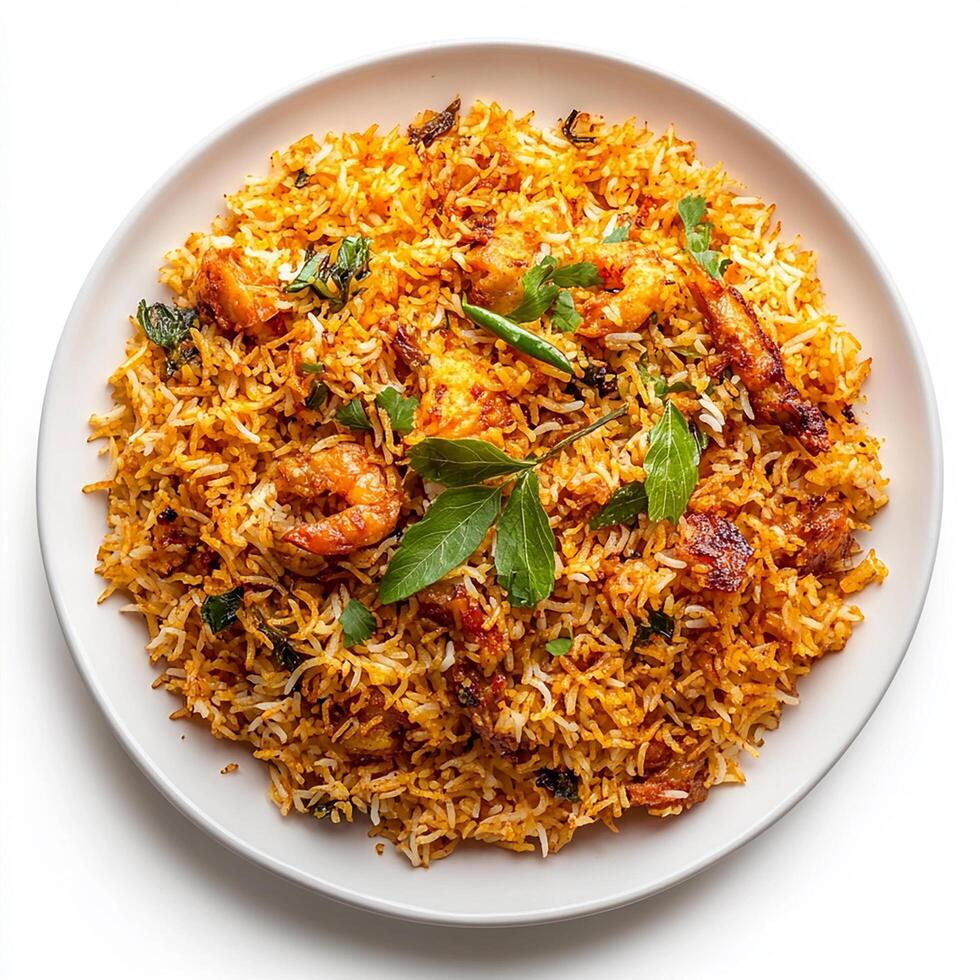 Delicious kacchi biryani on plate isolated white background 49990995 ...