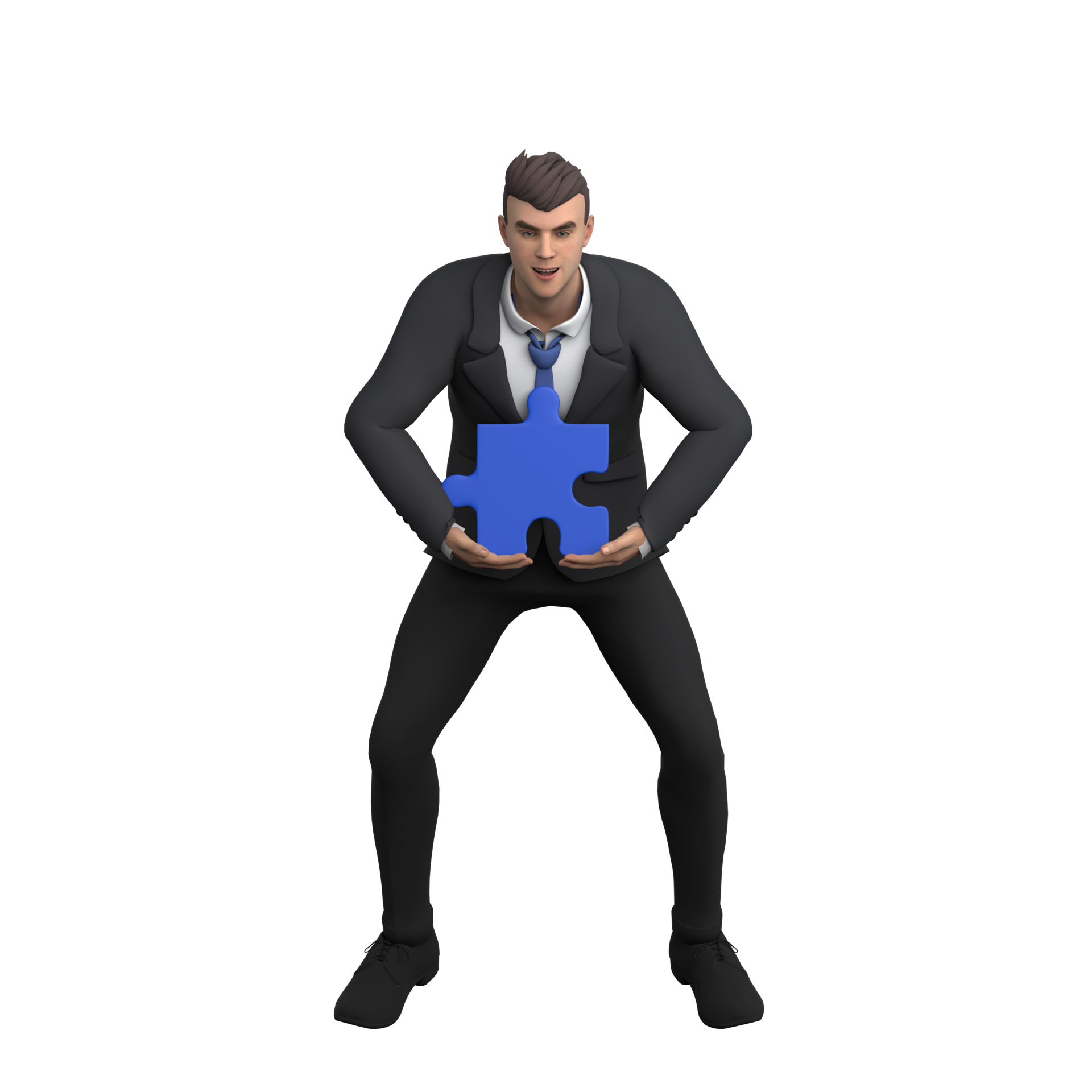 Male Professional Lawyer 3d Character A Male Lawyer Is Bending Over Carrying A Blue Puzzle
