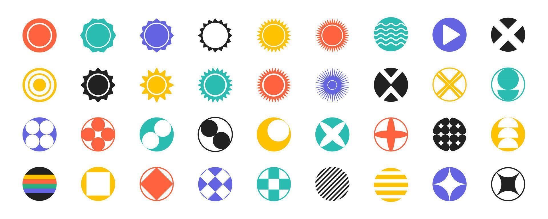 Set of round abstract shapes, badges and labels. Colorful forms in ...