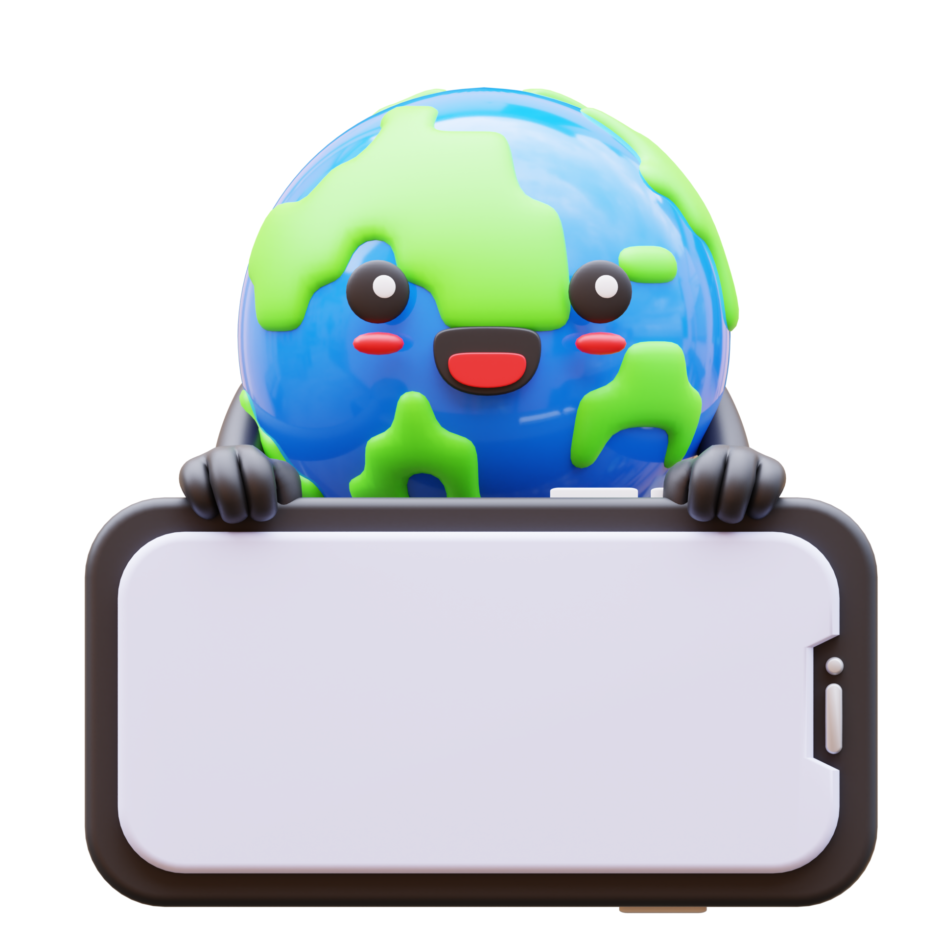 3D Earth character holding a blank phone horizontally, suitable for ... 3D Earth character holding a blank phone horizontally, suitable for ...