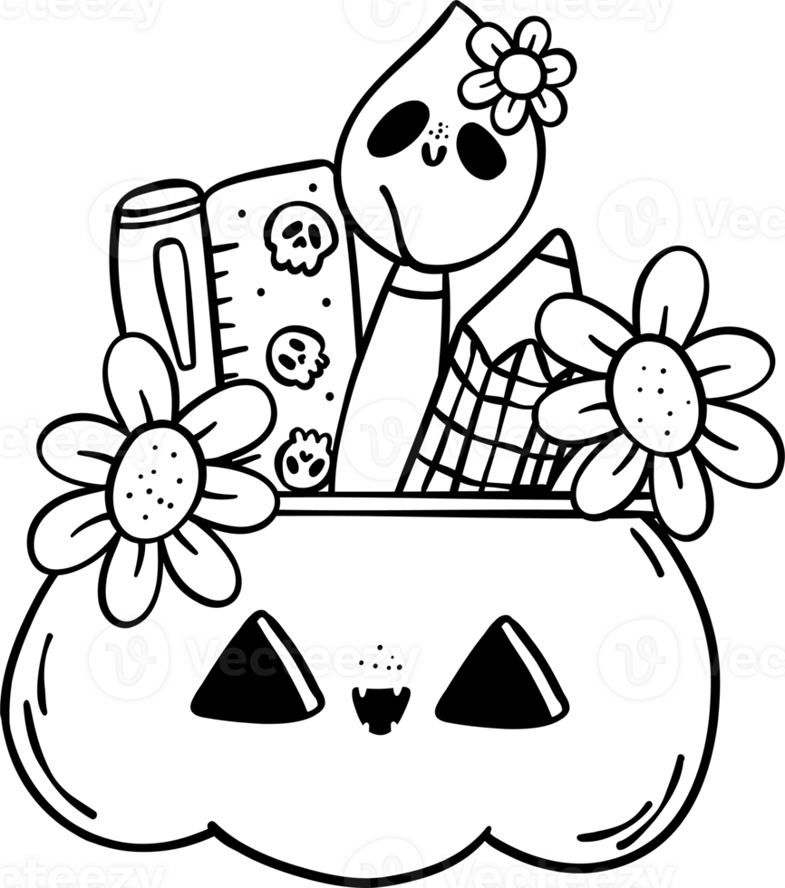 Groovy Retro School Supplies Halloween cartoon outline 49999767 PNG