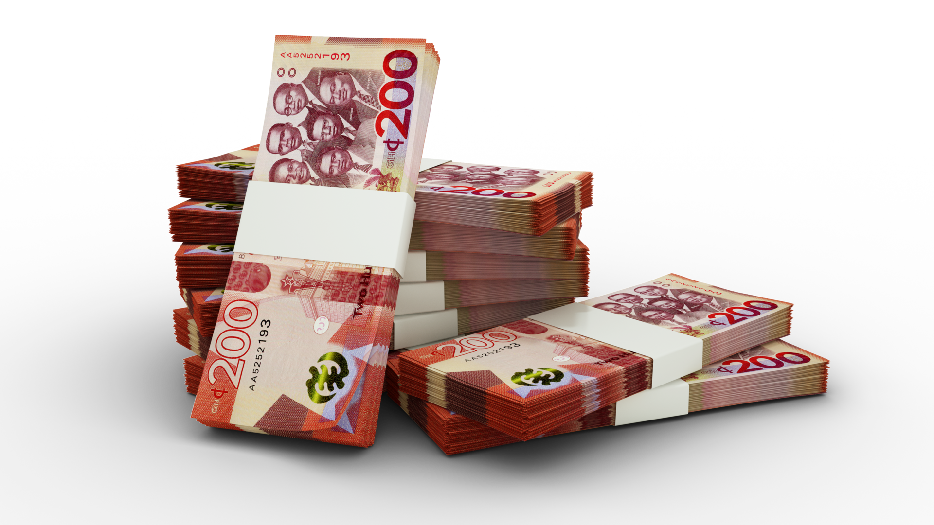 3d Rendering Of Stacks Of 200 Ghanaian Cedi Notes Bundles Of Ghanaian Currency Notes Isolated