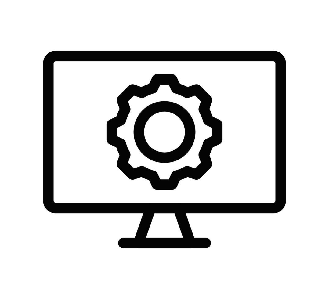 Icon of a computer monitor displaying a gear, representing settings and configuration. Simple ...