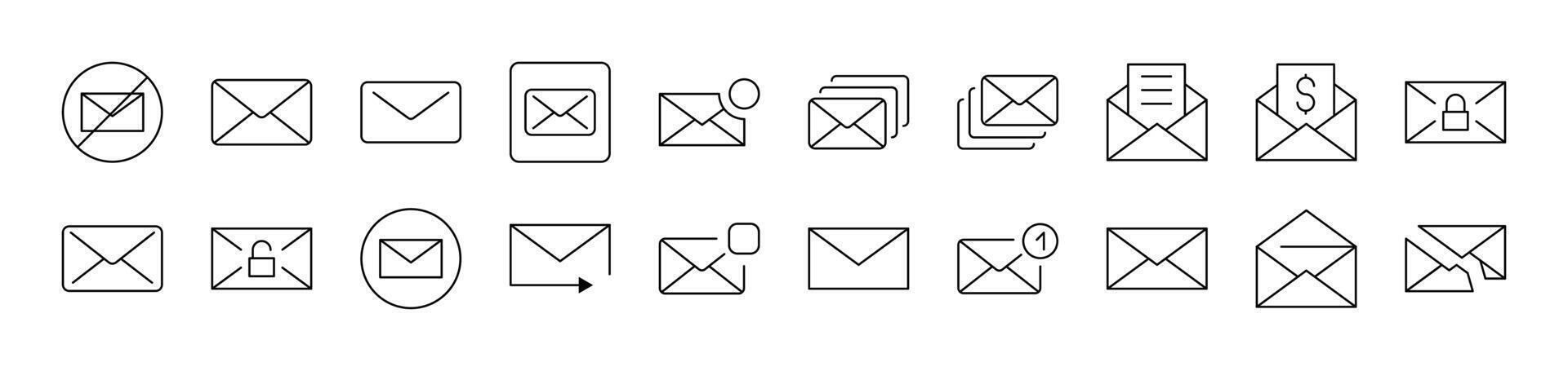Envelope Outline Web Line Icons Collection Editable Stroke