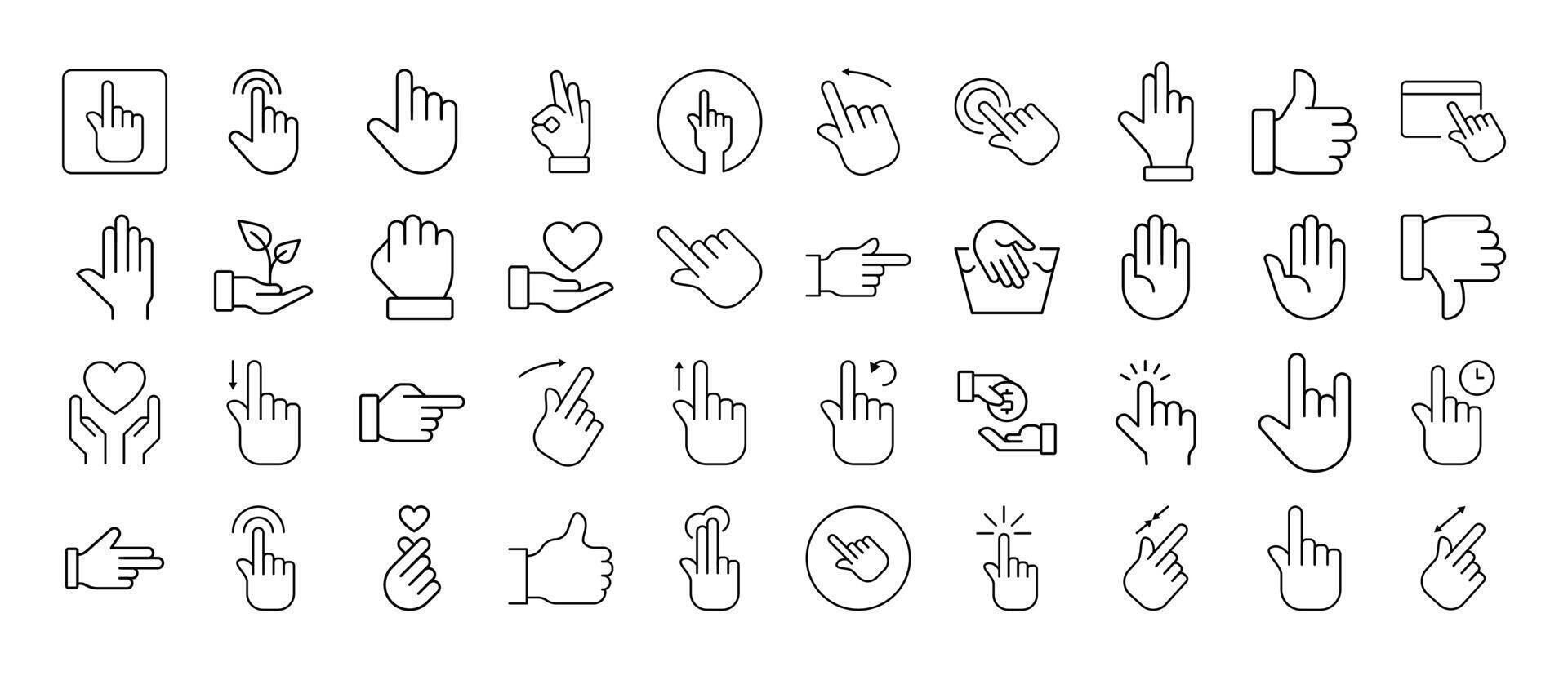 Gesture Hand Cursor Outline Web Line Icons Collection Editable